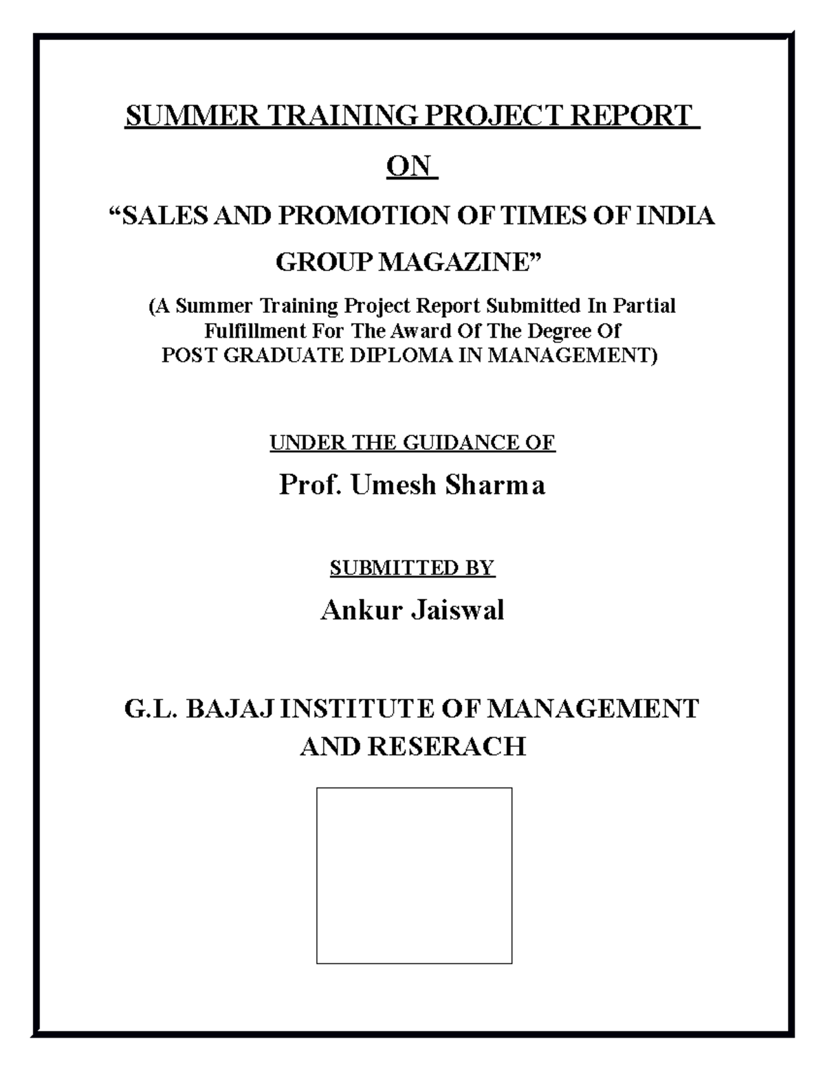 Summer Training Project Report ON Sales - SUMMER TRAINING PROJECT ...