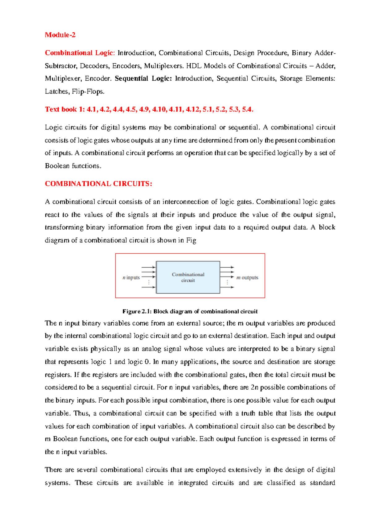 Module-2 ddco - Module- 2 Combinational Logic: Introduction, Combinational Circuits, Design ...