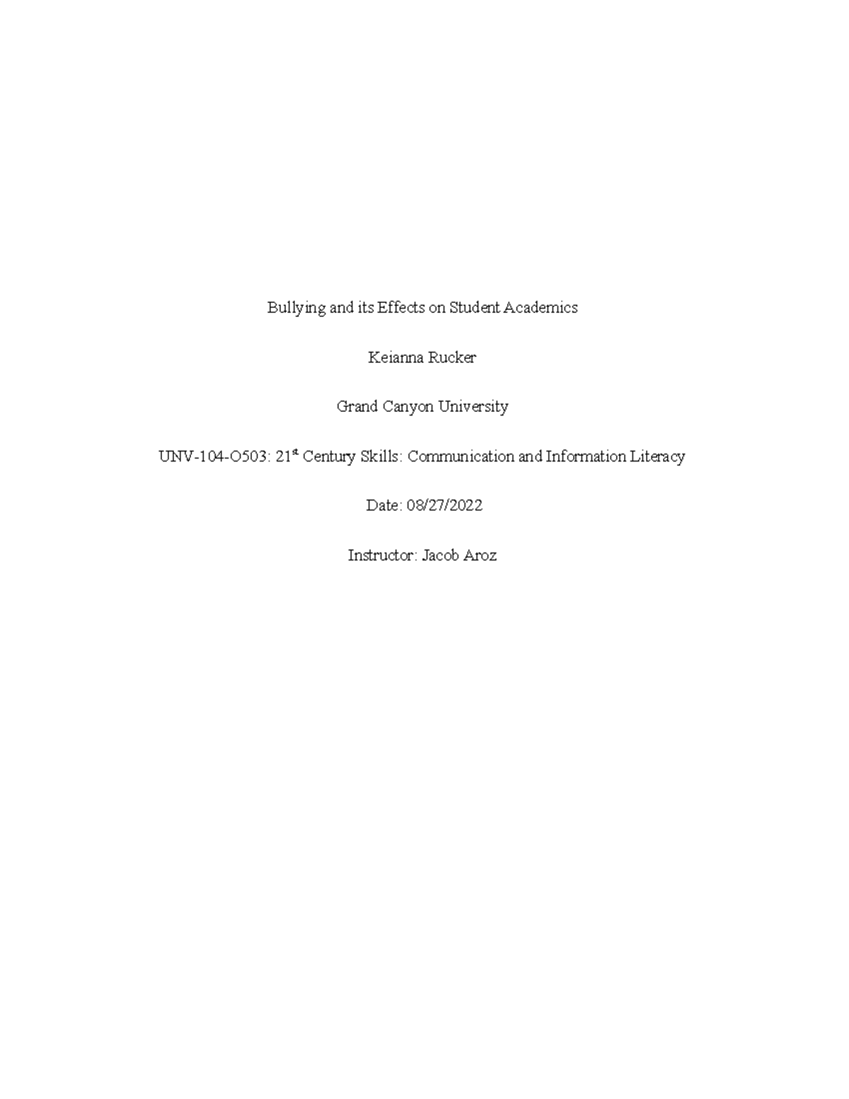 Bullying Expository Essay - Bullying and its Effects on Student ...