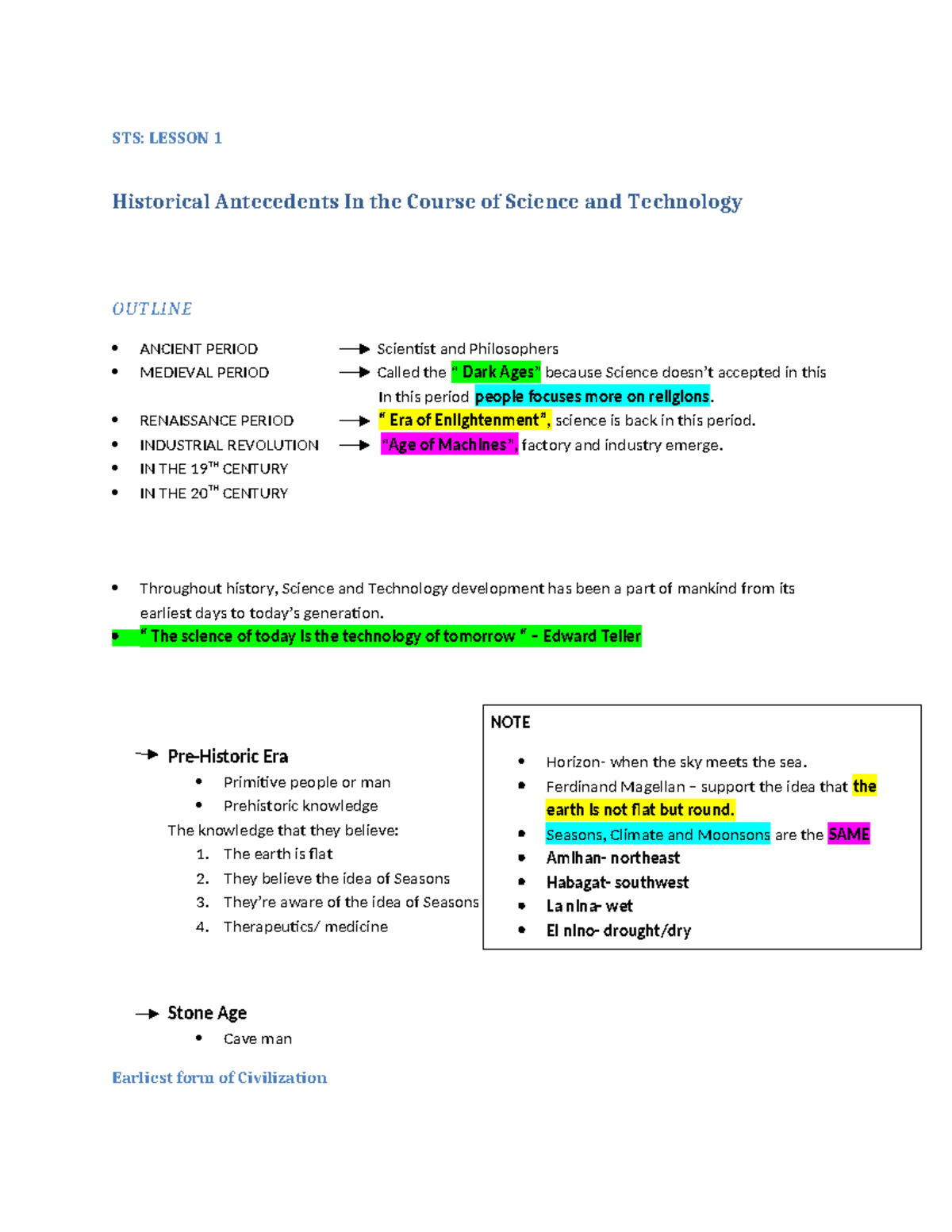 STS Lesson 1 Notes - STS: LESSON 1 Historical Antecedents In the Course ...