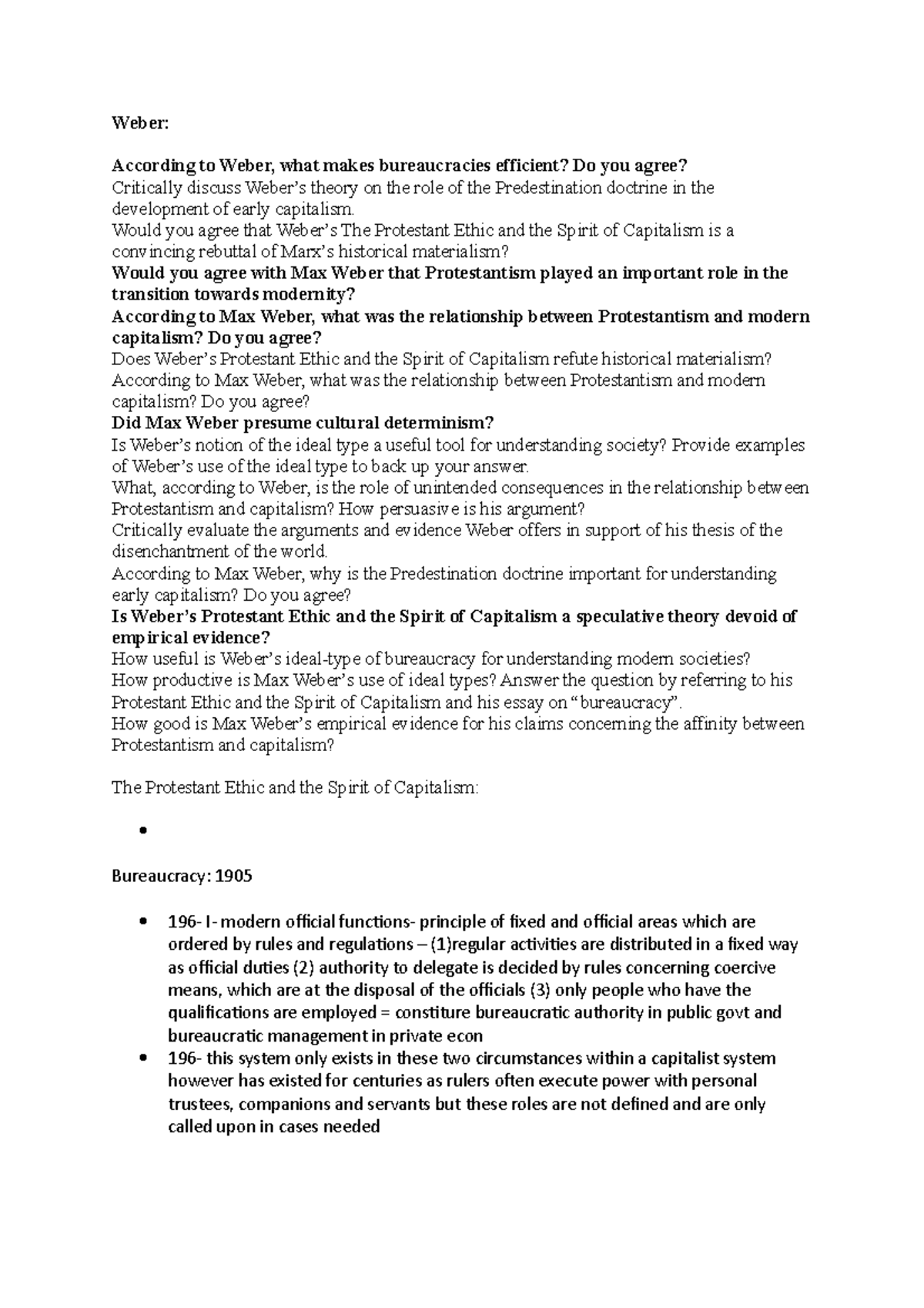 SOC1-Weber - Summary notes and reading on Weber - Weber: According to ...