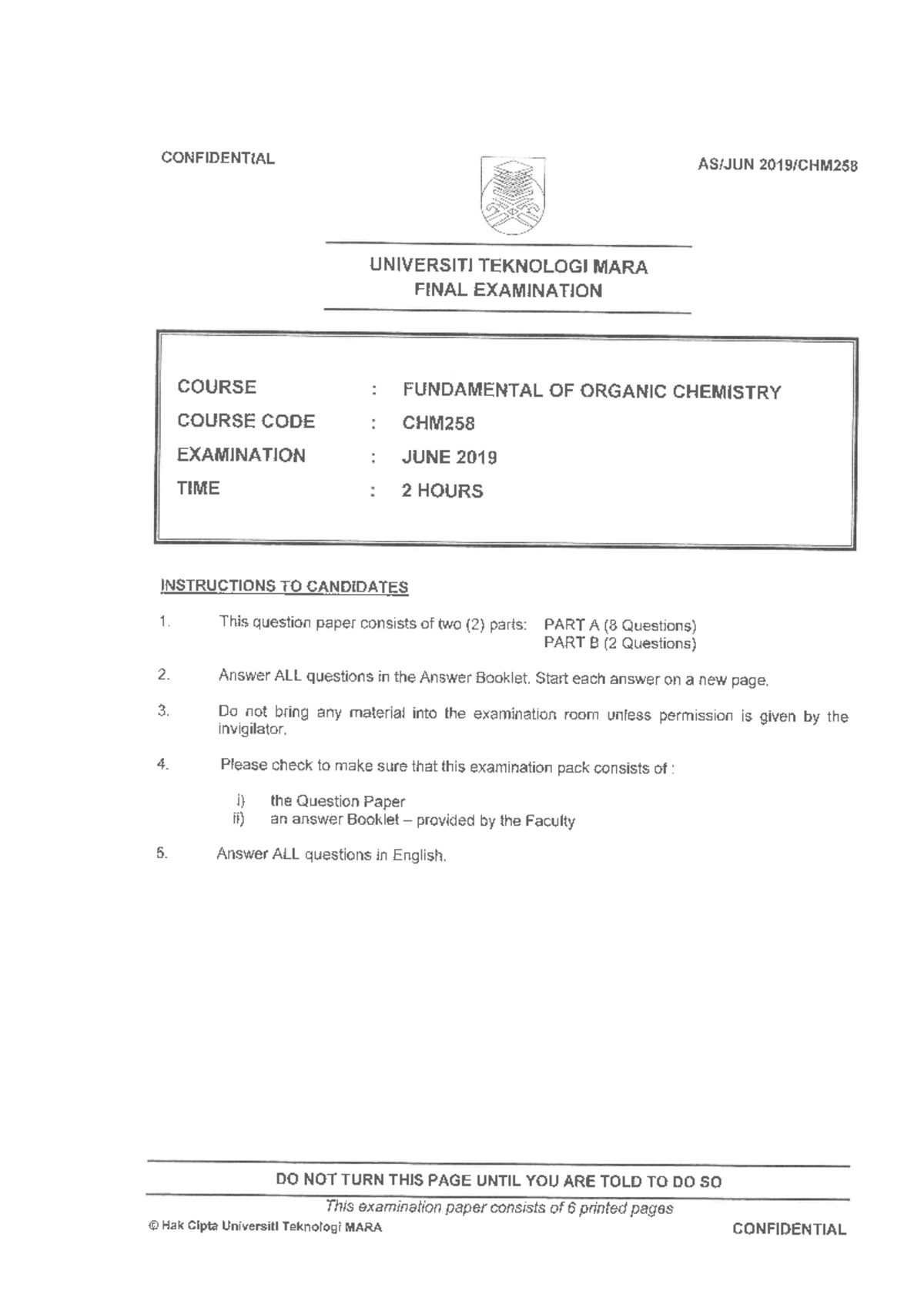 Faculty Applied Sciences 2019 Session 2 - PRA- Diploma DAN Diploma CHM258 - applied science ...