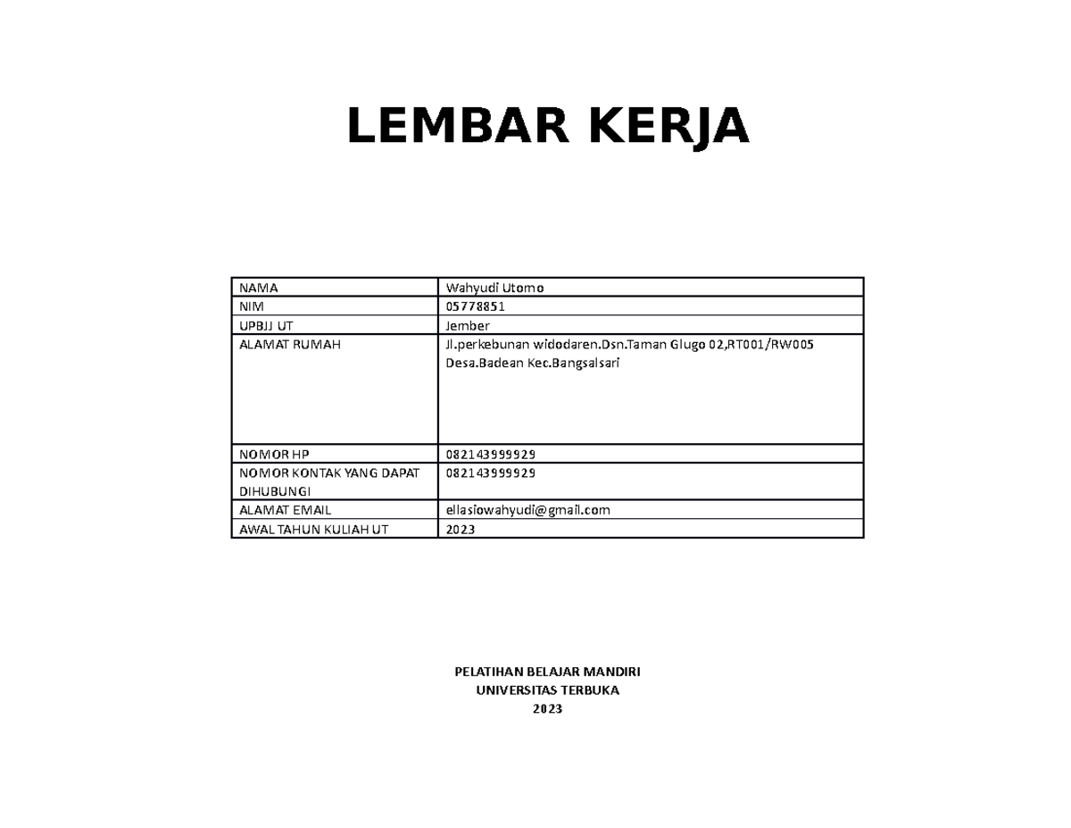 Lembar- Kerja- Untuk- Latihan- Mahasiswa 2023 Ut - LEMBAR KERJA ...