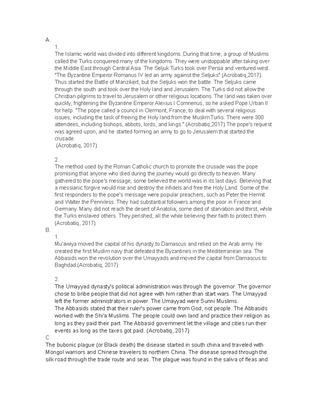 Task 3 history - Rough draft of information - A. 1. The Islamic world ...