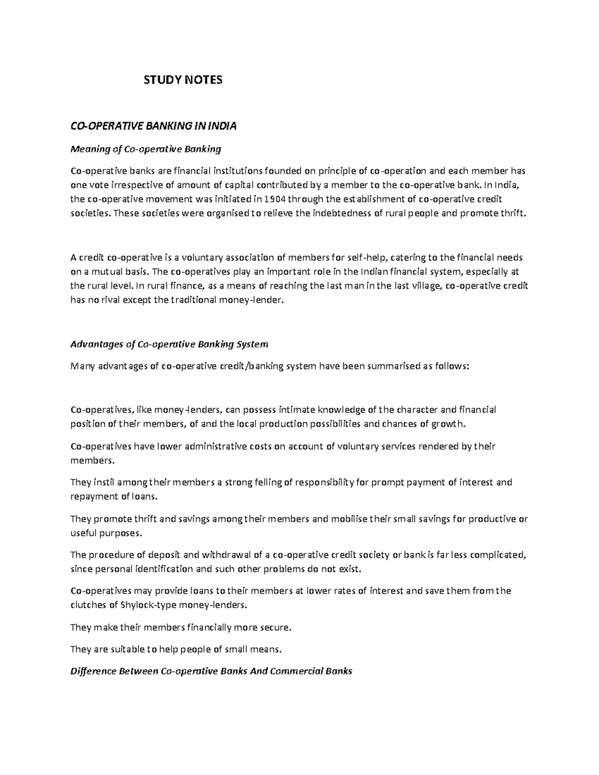 Co-operative banking in India - STUDY NOTES CO-OPERATIVE BANKING IN ...