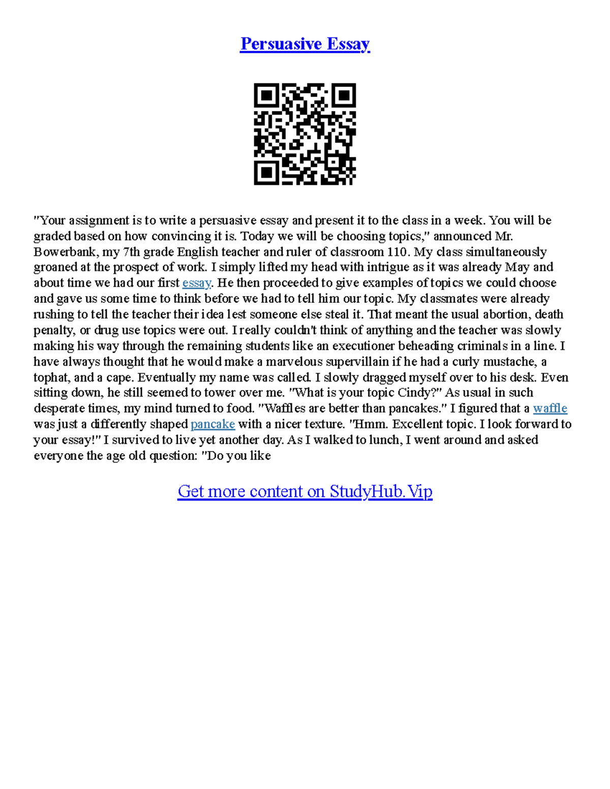 Persuasive Essay On - Persuasive Essay "Your assignment is to write a ...