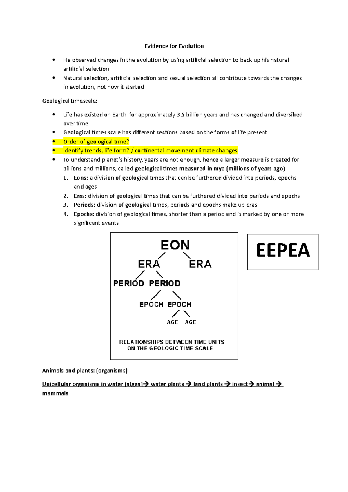Evolution - Lecture notes - Evidence for Evolution He observed changes ...