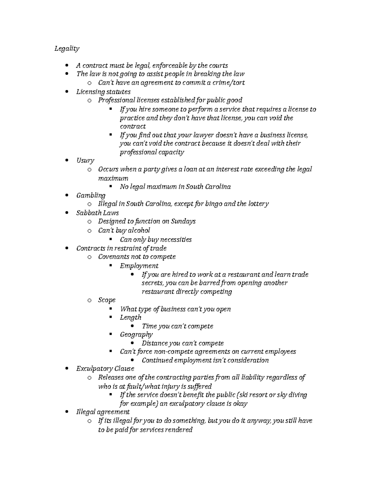 Legality 10-10 - Survey of Commercial Law - Legality A contract must be ...