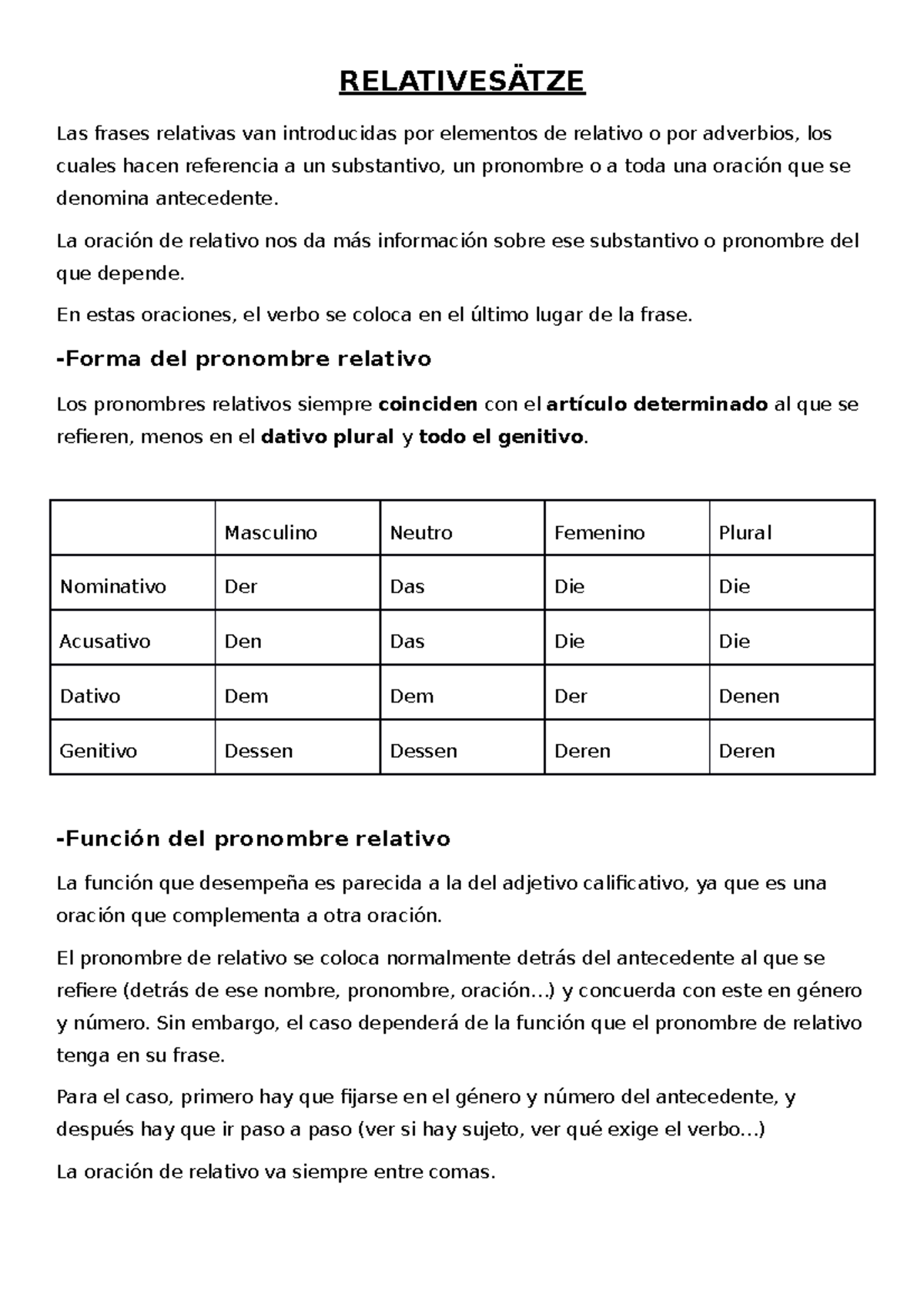 Relativesätzen - Teoría: Frases relativas - RELATIVESÄTZE Las frases ...