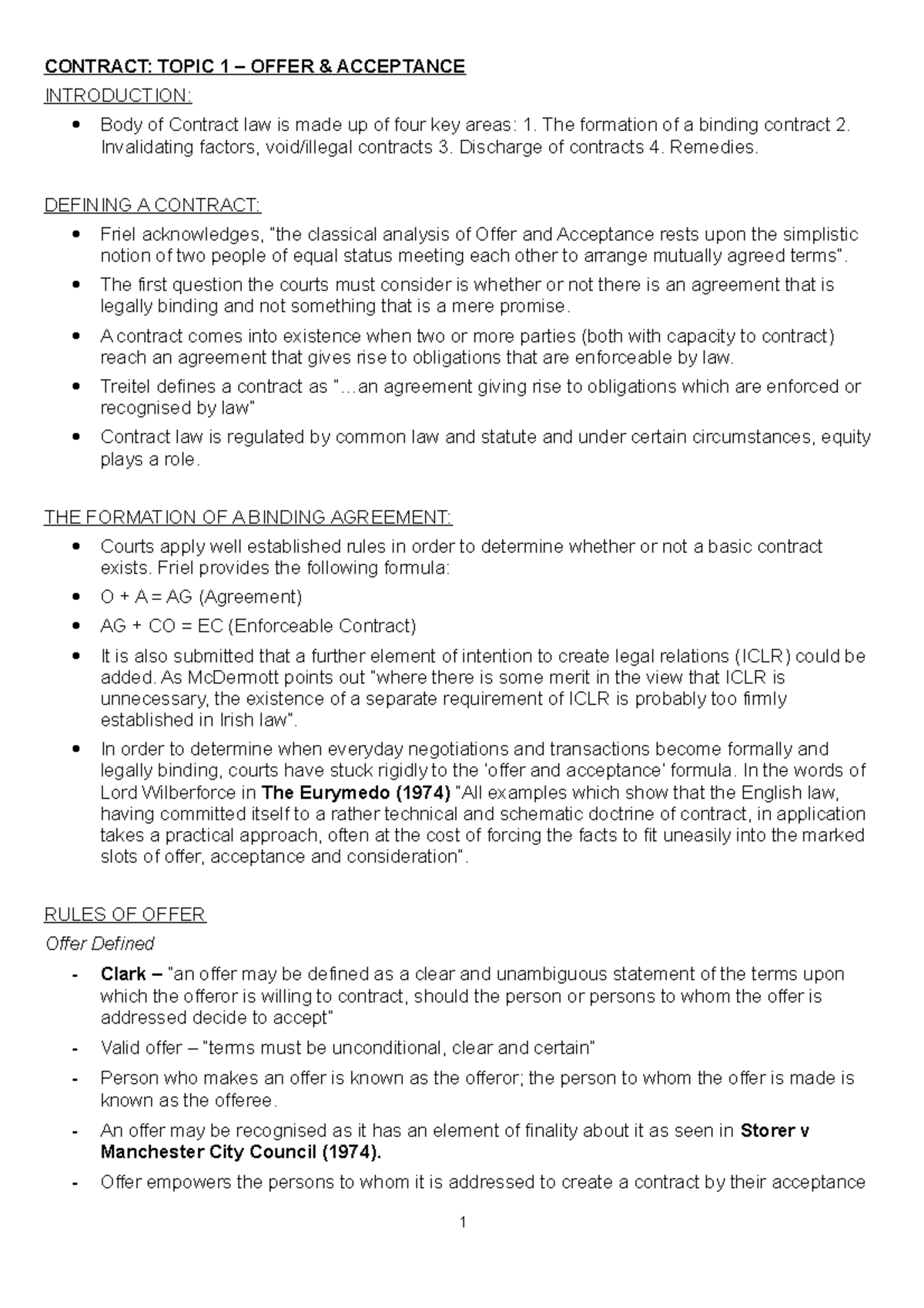 1. Offer & Acceptance (Contract Law) - CONTRACT: TOPIC 1 – OFFER ...