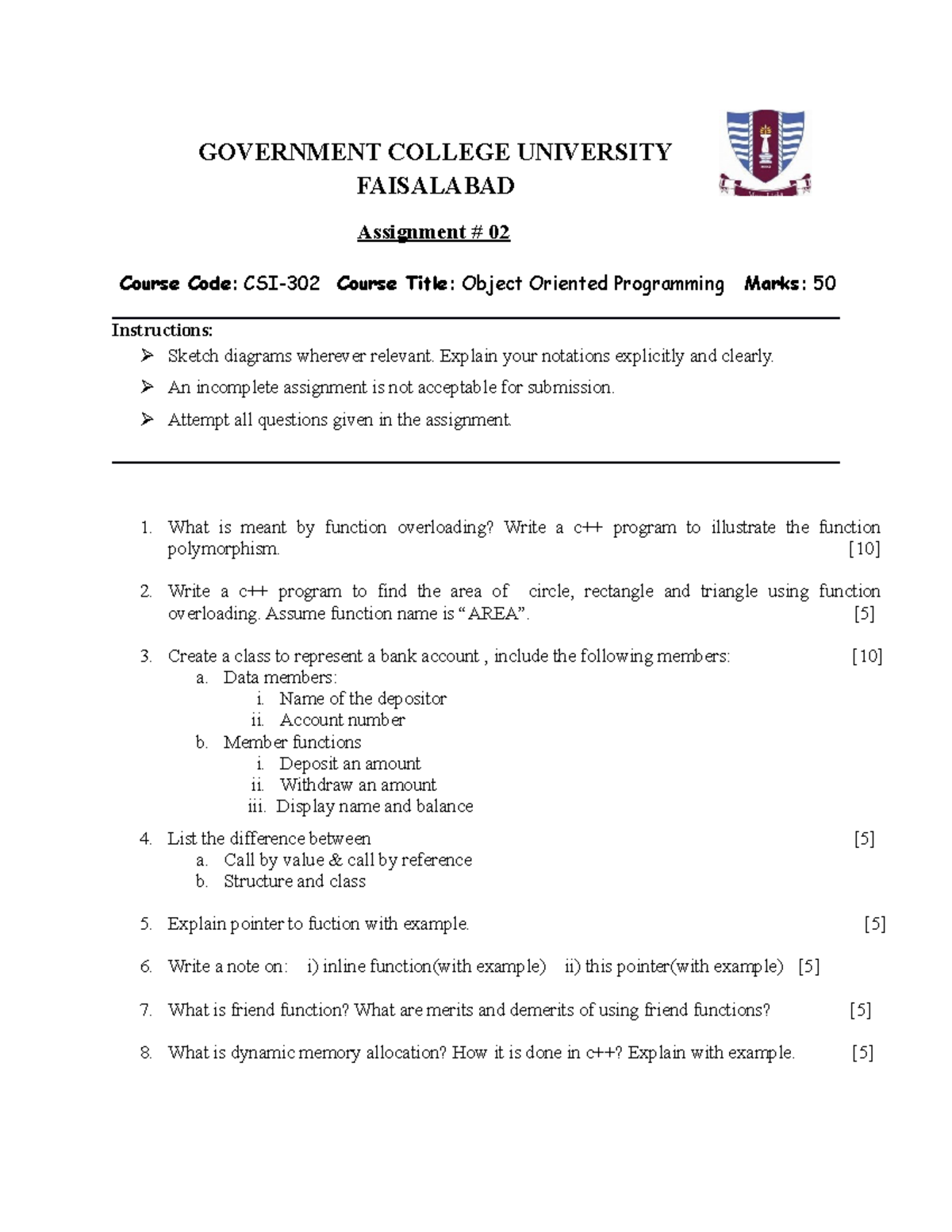 Assignment 2 - new notes 7 - GOVERNMENT COLLEGE UNIVERSITY FAISALABAD ...