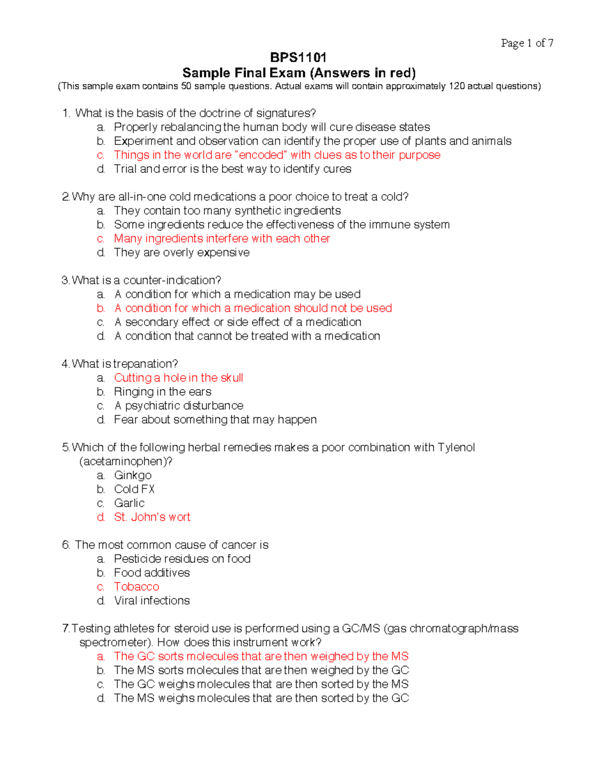 Final exam Winter 2021, questions and answers - BPS Sample Final Exam ...