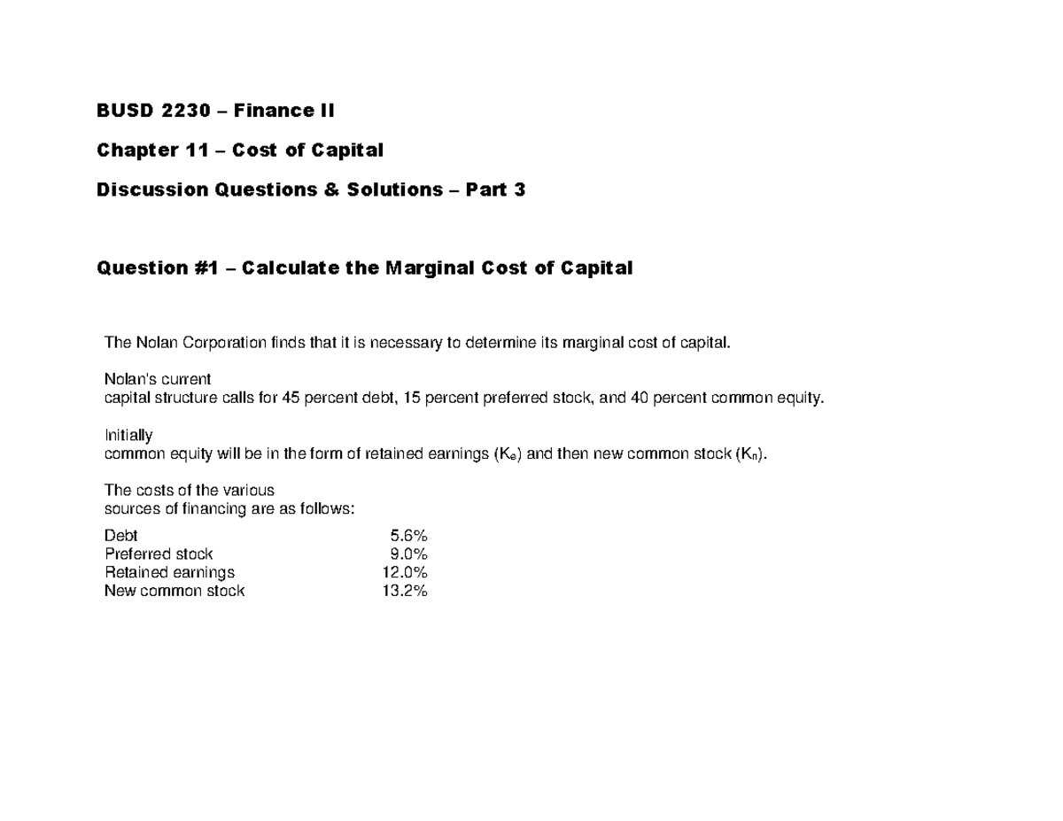 Busd 2230 Chapter 11 Discussion Questions Solutions Part 3 Busd