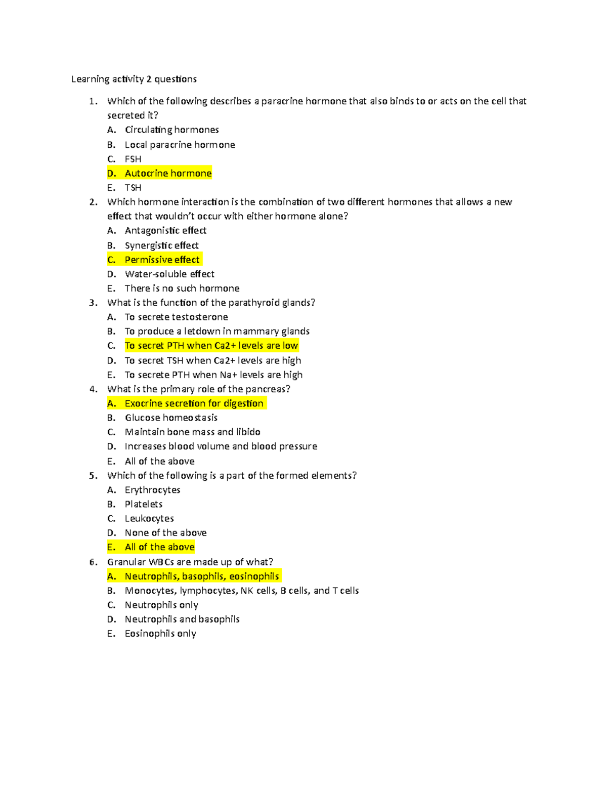 Learning activity 2 questions - Learning activity 2 questions 1. Which of the following ...