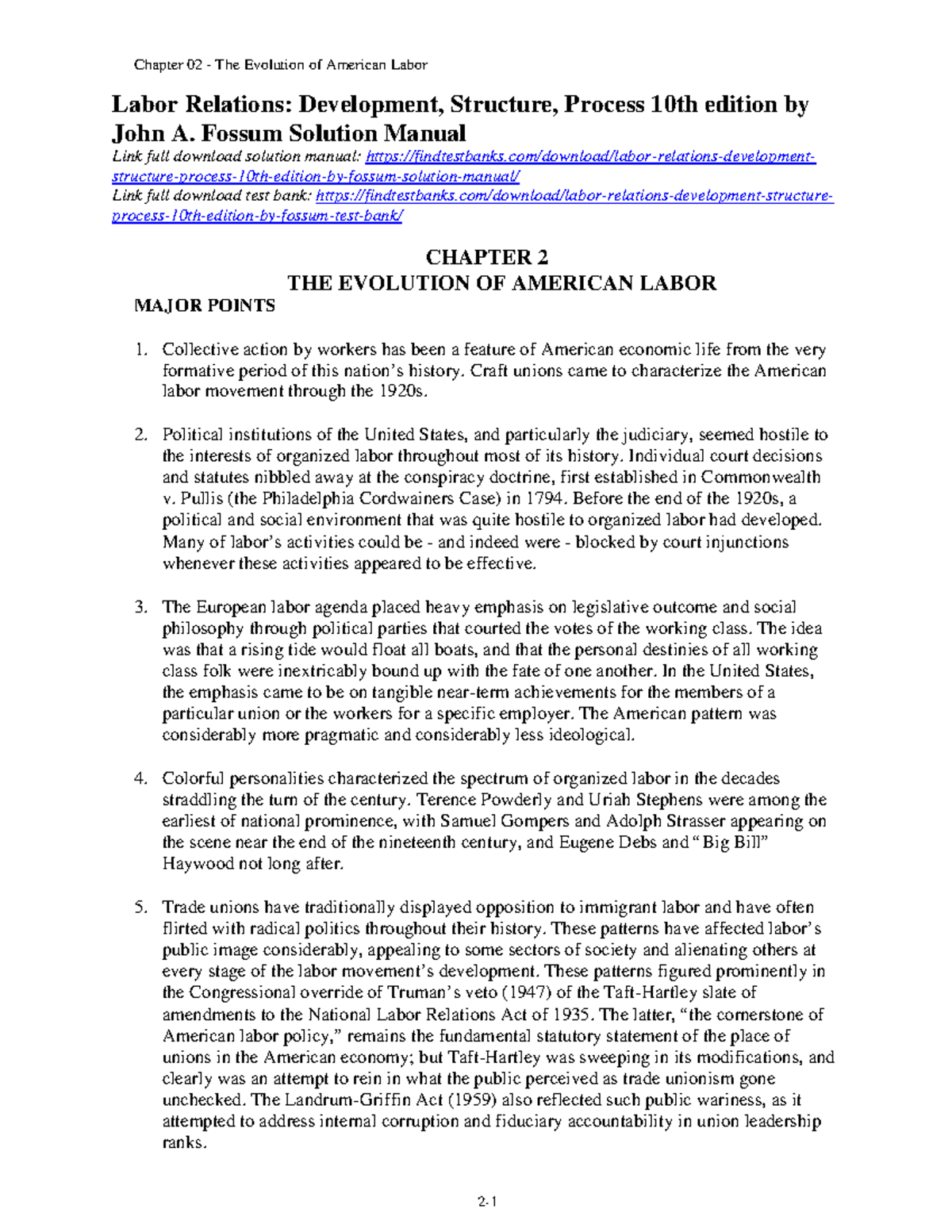 Labor Relations Development Structure Process 10th edition by Fossum Solution Manual - Labor ...