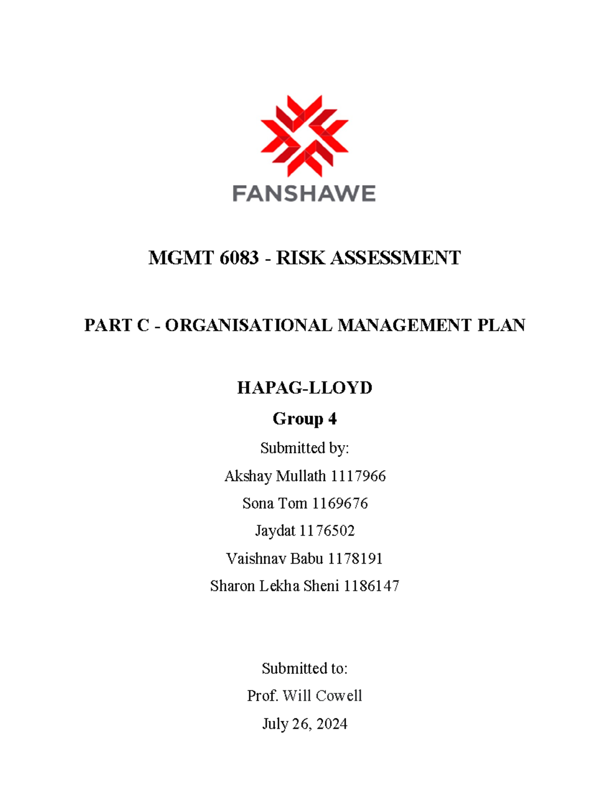 Organizational Risk Management Plan - MGMT 6083 - RISK ASSESSMENT PART ...