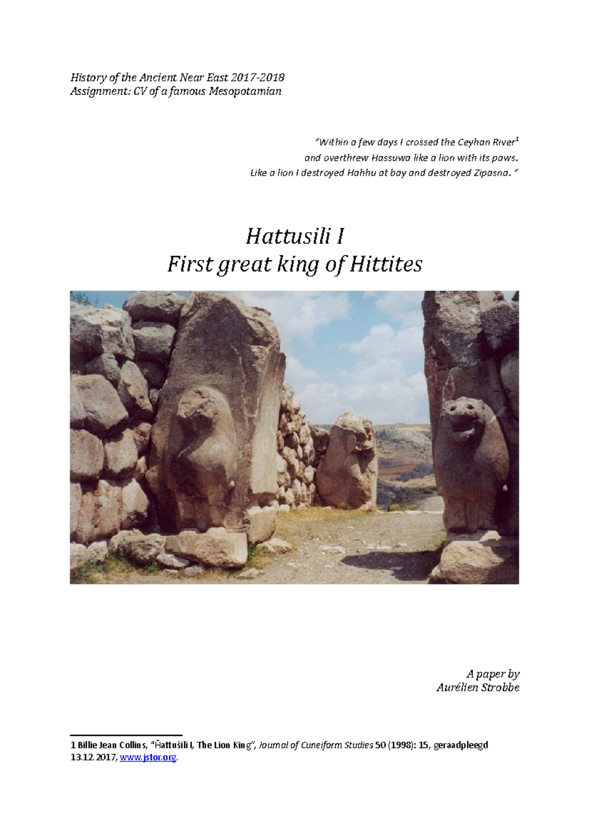 Hattusili I - Grade: 8 - History of the Ancient Near East 2017 ...