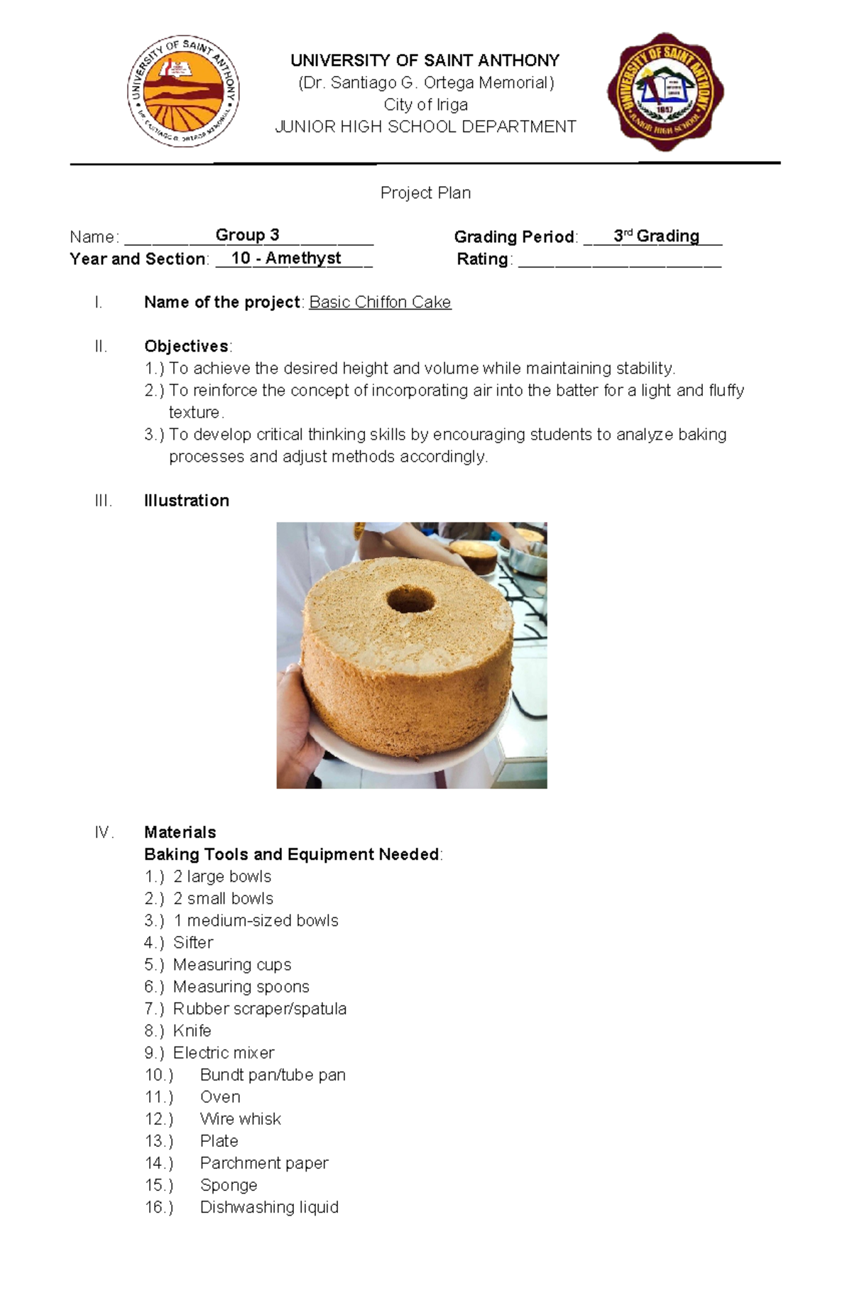 Project Plan Chiffon Cake - Group 3 10 - Amethyst 3 rd Grading ...