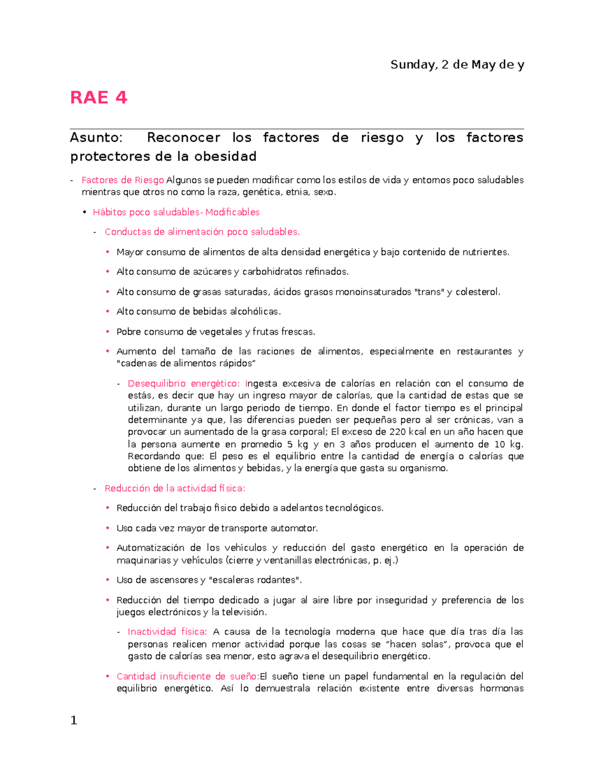 RAE 4 - RAE 4 del primer caso - Thursday, 8 de August de y RAE 4 Asunto ...