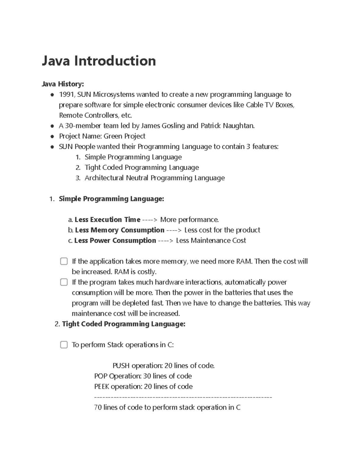 Java Introduction - Java Introduction Java History: a. Less Execution Time -> More performance ...