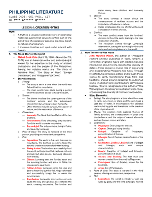 PHIL Lit 3 - Notes - PHILIPPINE LITERATURE CLASS CODE: GEC-PHIL. LIT BY ...