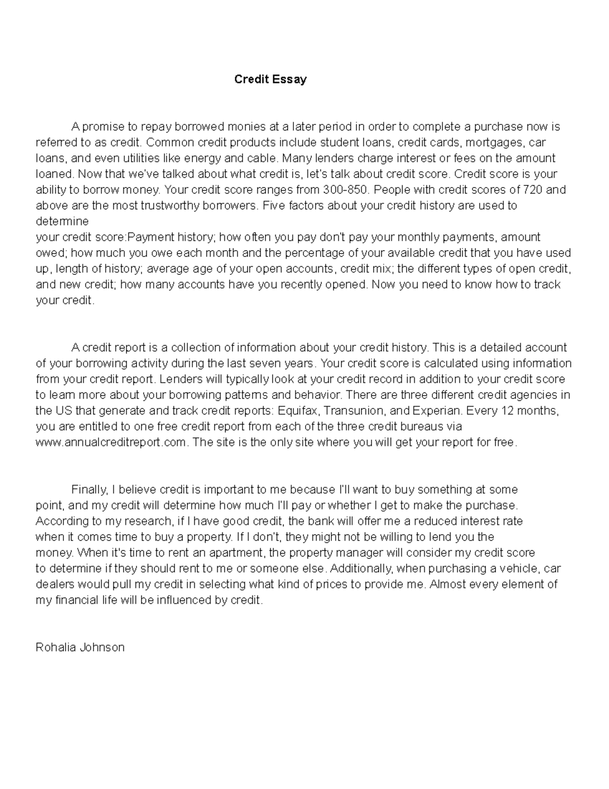 Credit Essap - Credit Essay A promise to repay borrowed monies at a ...