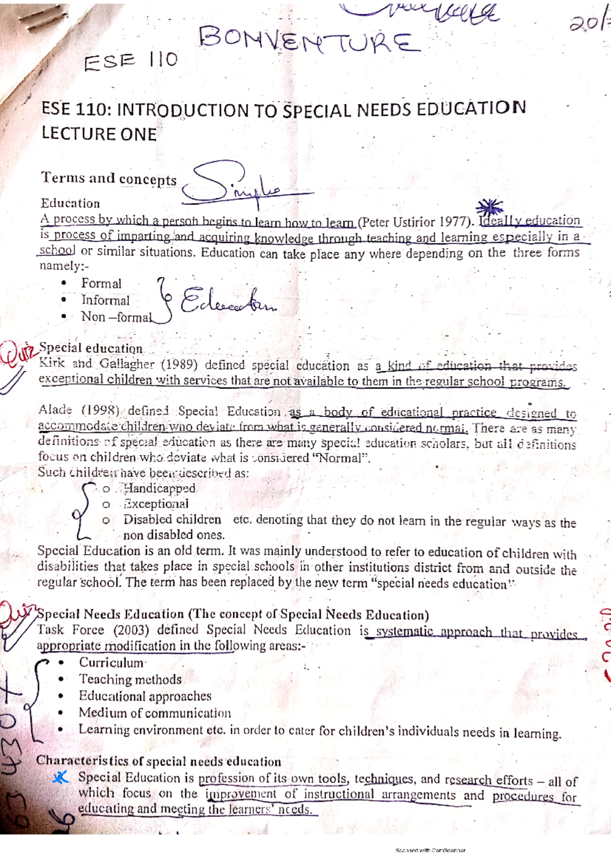 ESE 110 ALL Notes - Summary Special needs.education - Studocu