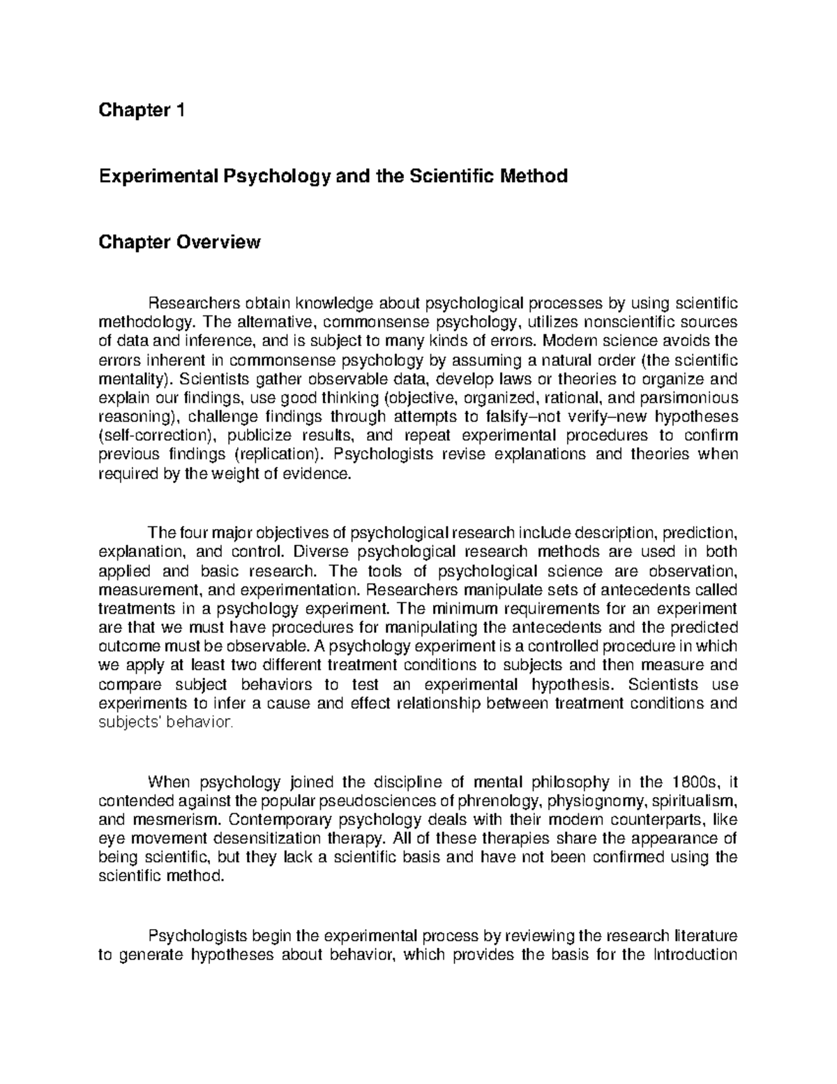 Experimental Study Guide - Chapter 1 Experimental Psychology and the ...
