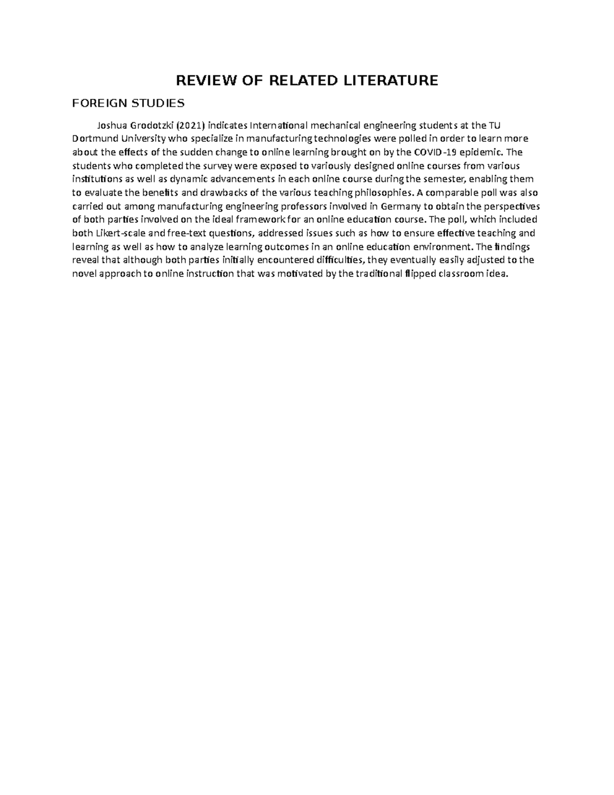 RRL#1 Foreign - REVIEW OF RELATED LITERATURE FOREIGN STUDIES Joshua ...