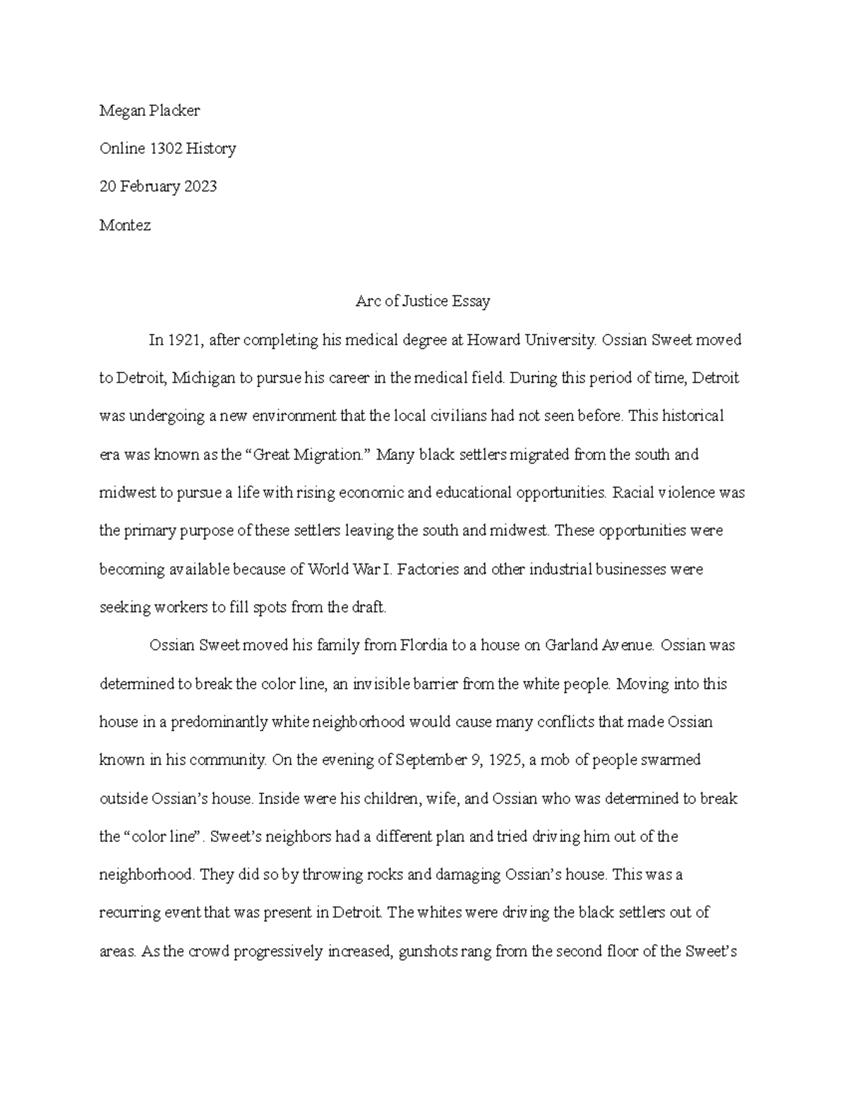 Arc of Justice Essay - Megan Placker Online 1302 History 20 February ...
