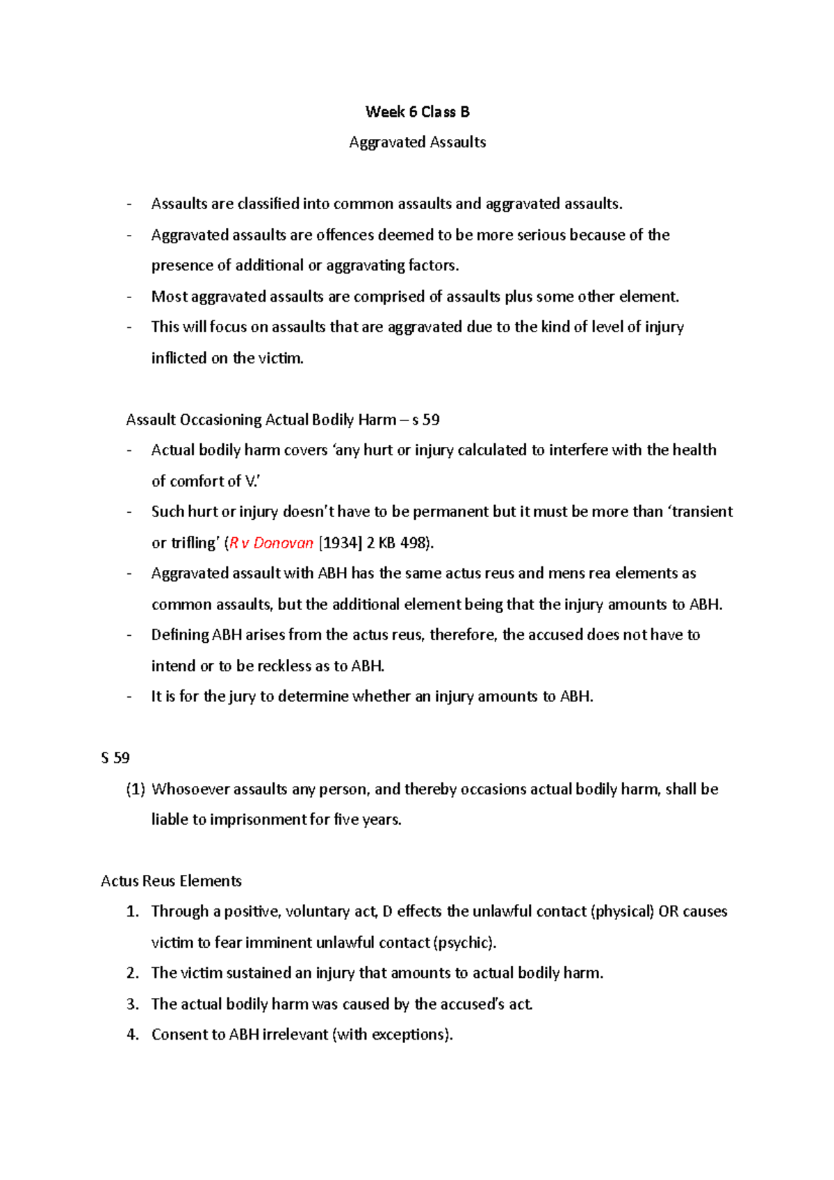 Crim Law and Procedure Notes Week 6 Class B - Week 6 Class B Aggravated ...