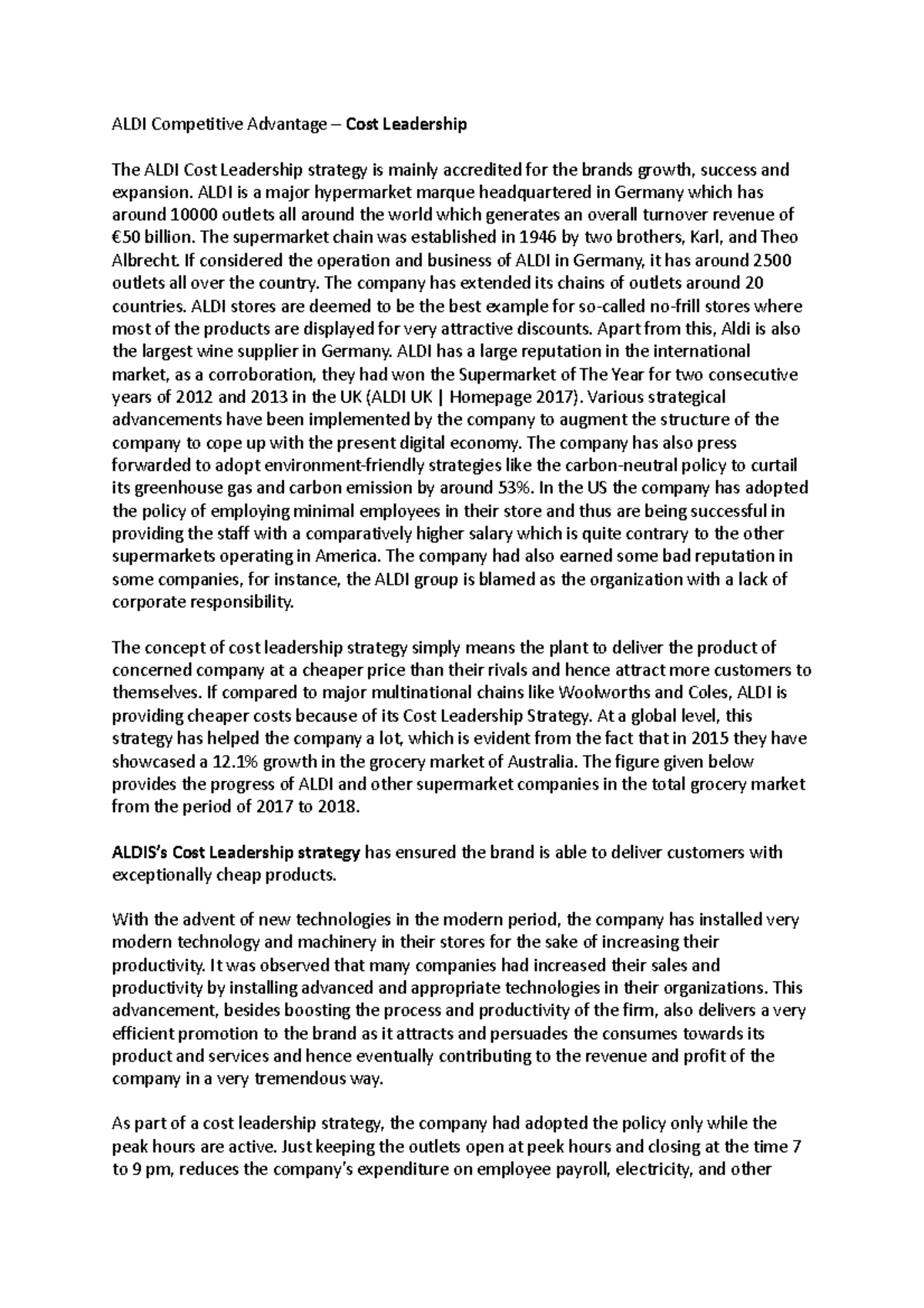 ALDI - ALDI Case Study - ALDI Competitive Advantage – Cost Leadership ...