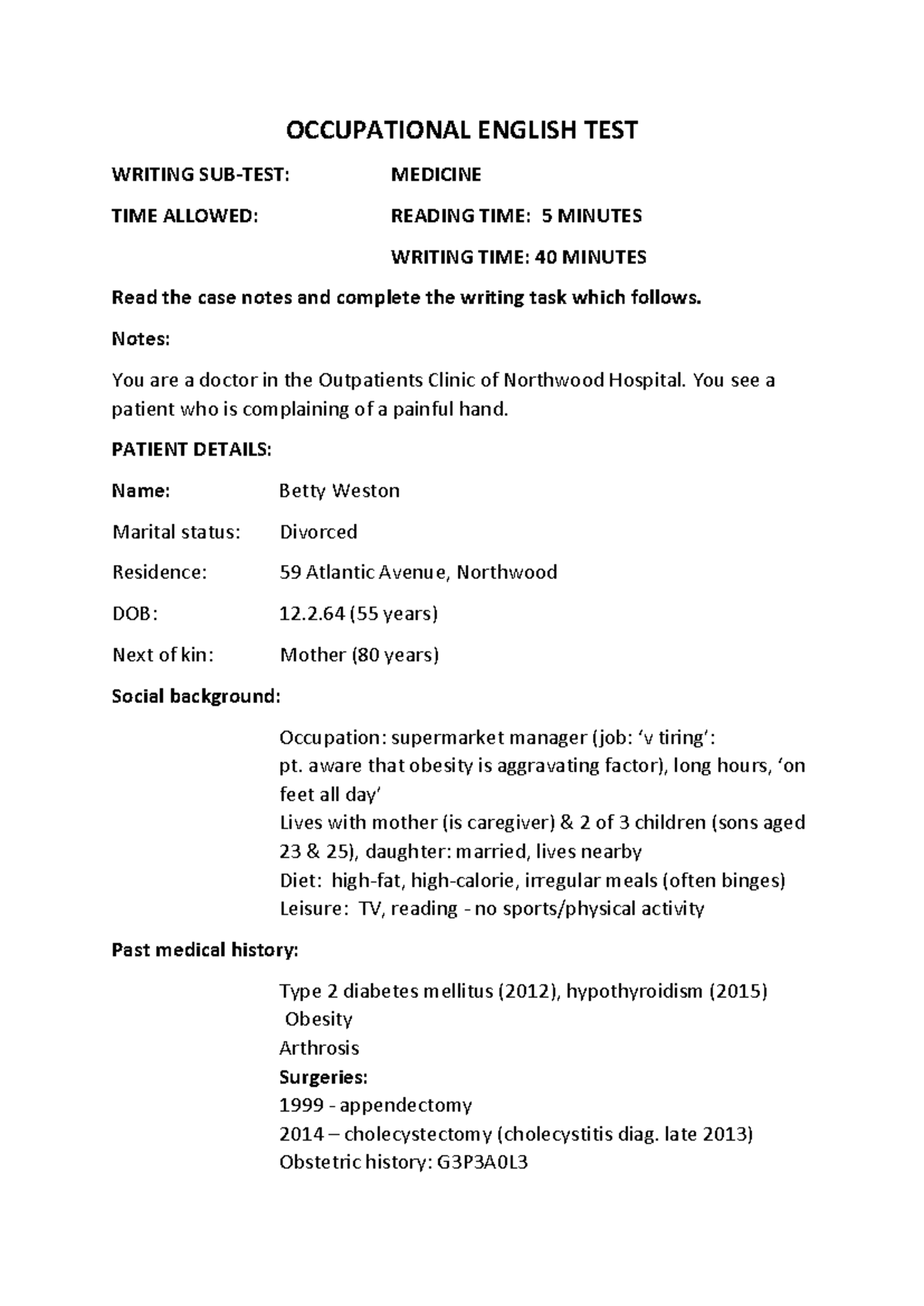 OET letter Case N - OCCUPATIONAL ENGLISH TEST WRITING SUB-TEST ...