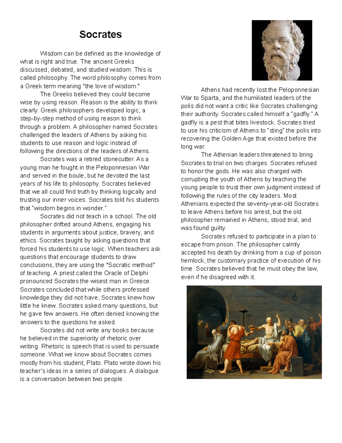 Socrates - Reading - Socrates Wisdom can be defined as the knowledge of ...