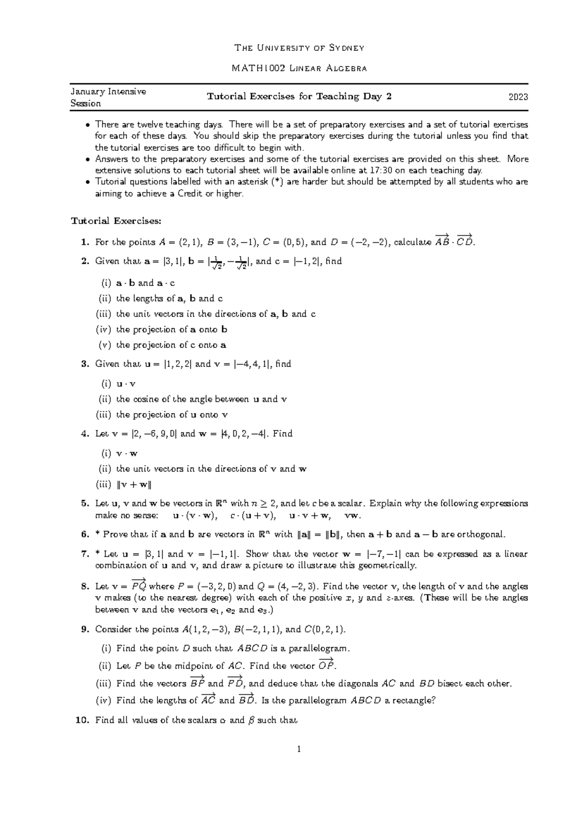 Tutorial Worksheet 2 - The University of Sydney MATH1002 Linear Algebra January Intensive ...