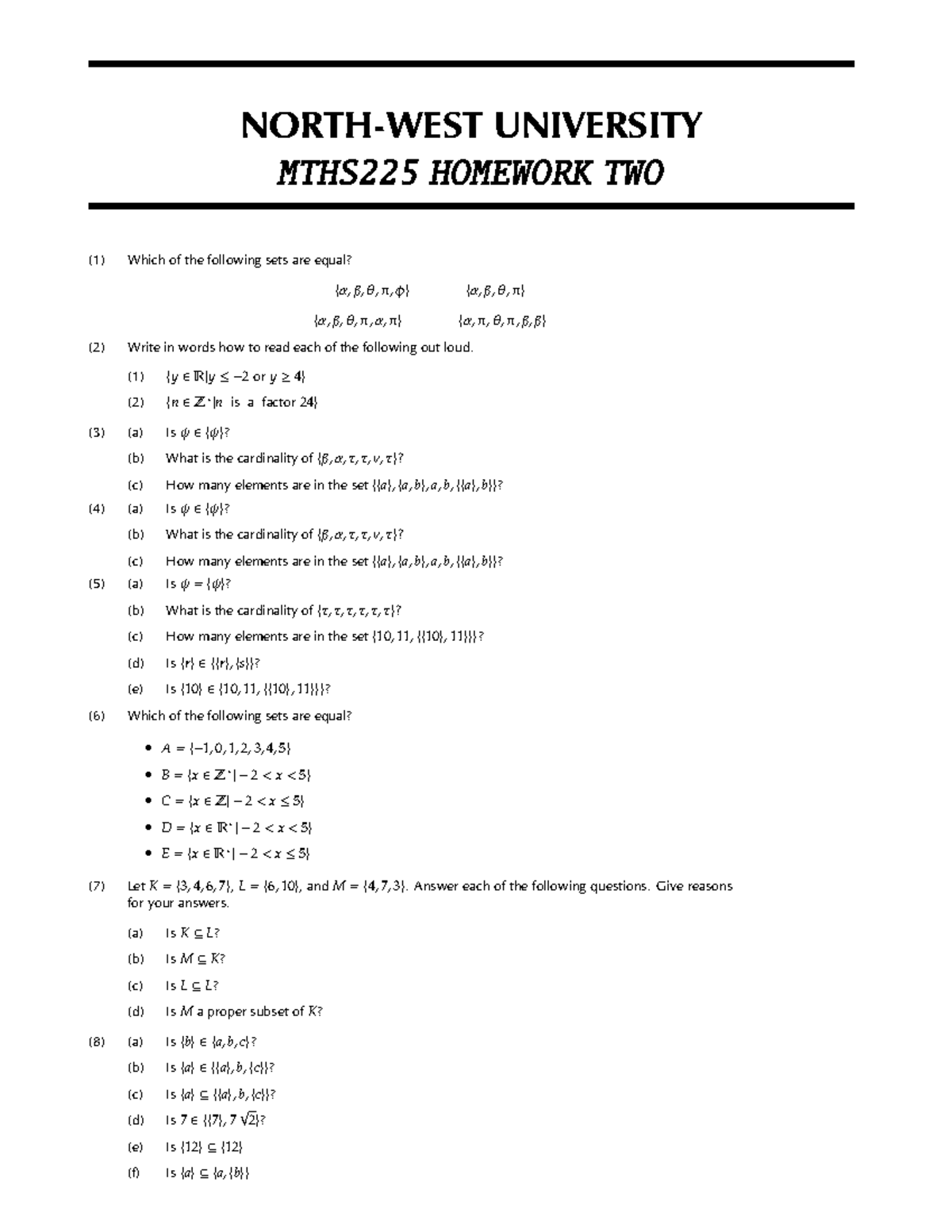 MTHS225 Tutorial TWO - NORTH-WEST UNIVERSITY MTHS225 HOMEWORK TWO (1 ...