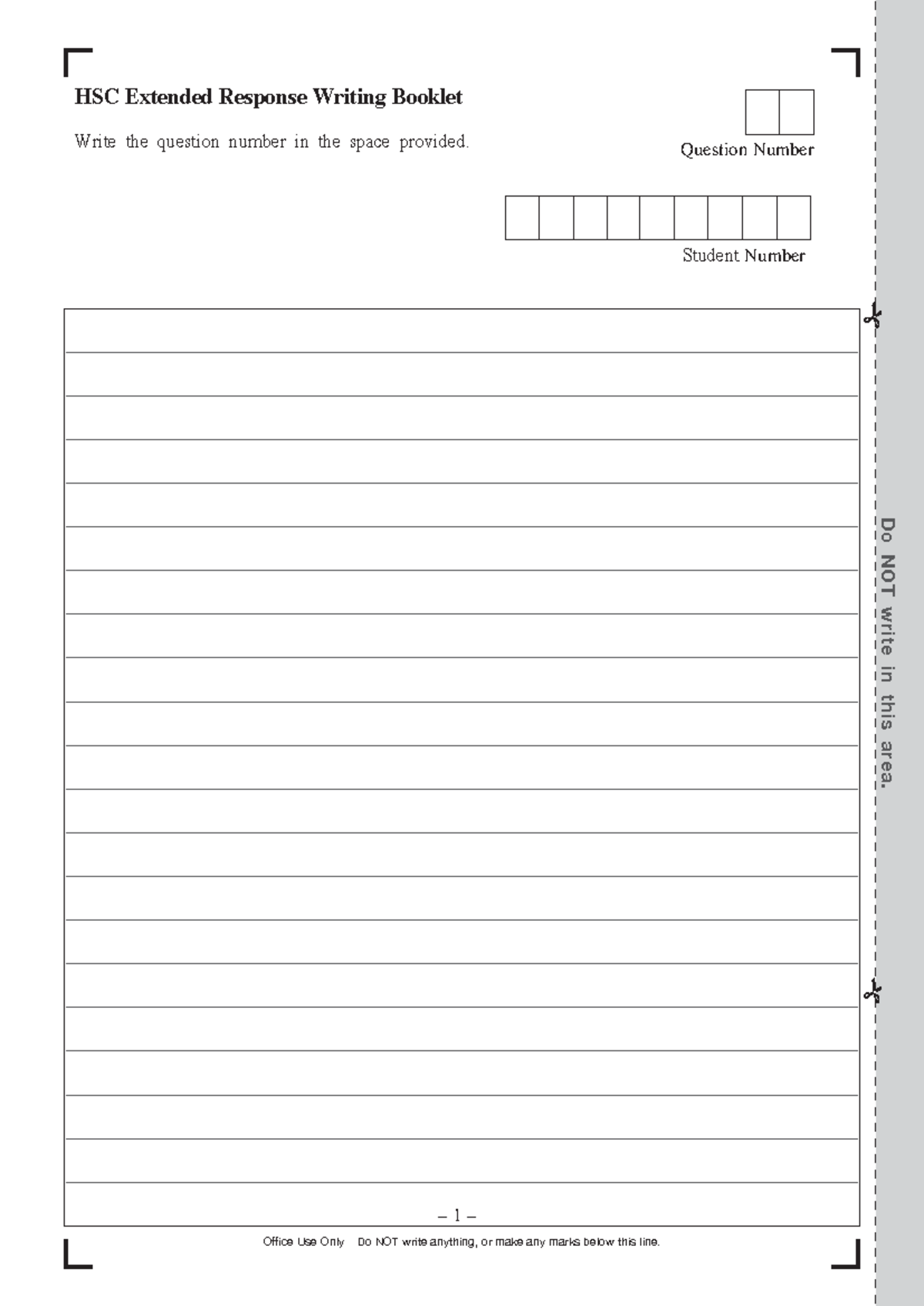 HSC Extended Response Writing Booklet - – 1 – Do NOT write in this area ...
