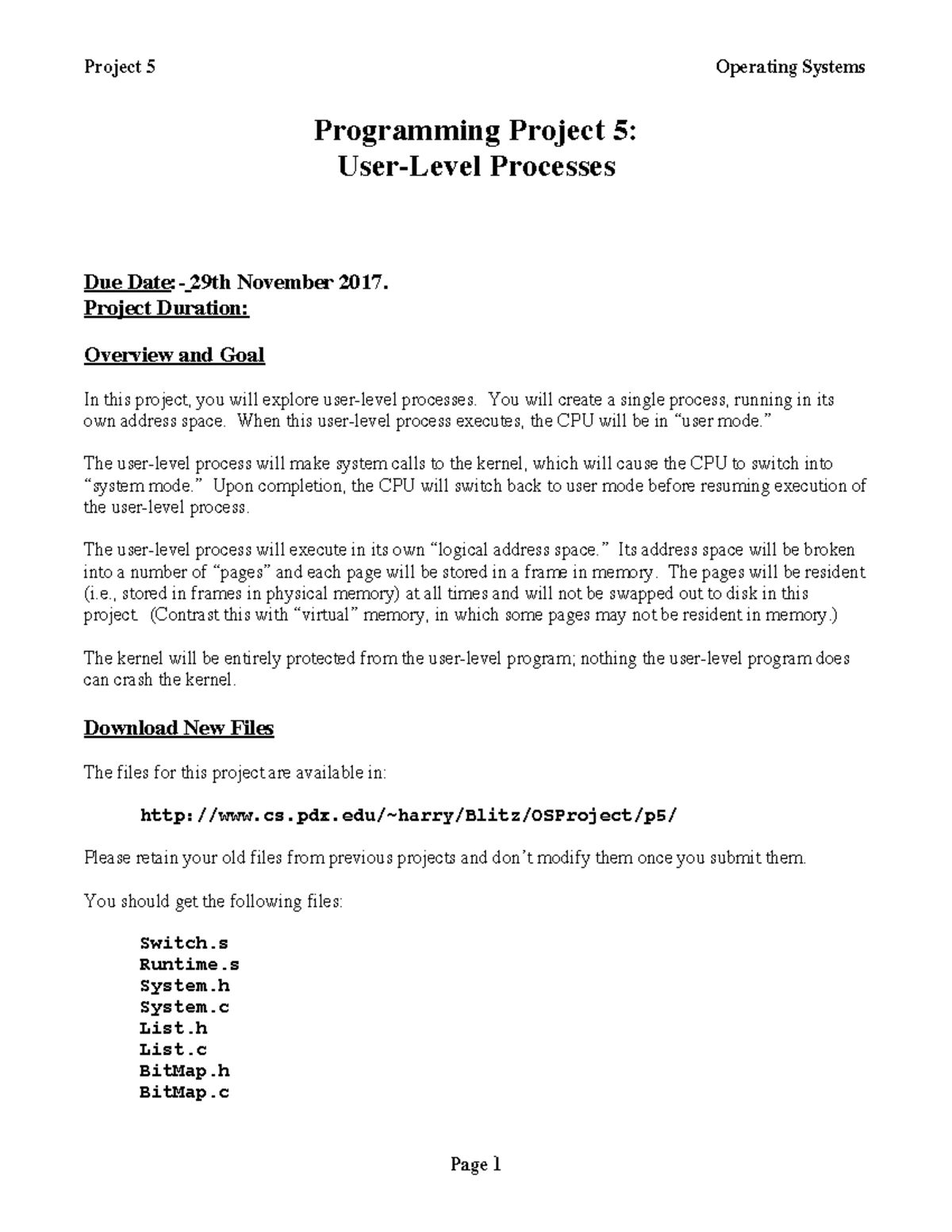 Programming Project 5 - Project 5 Operating Systems Programming Project ...