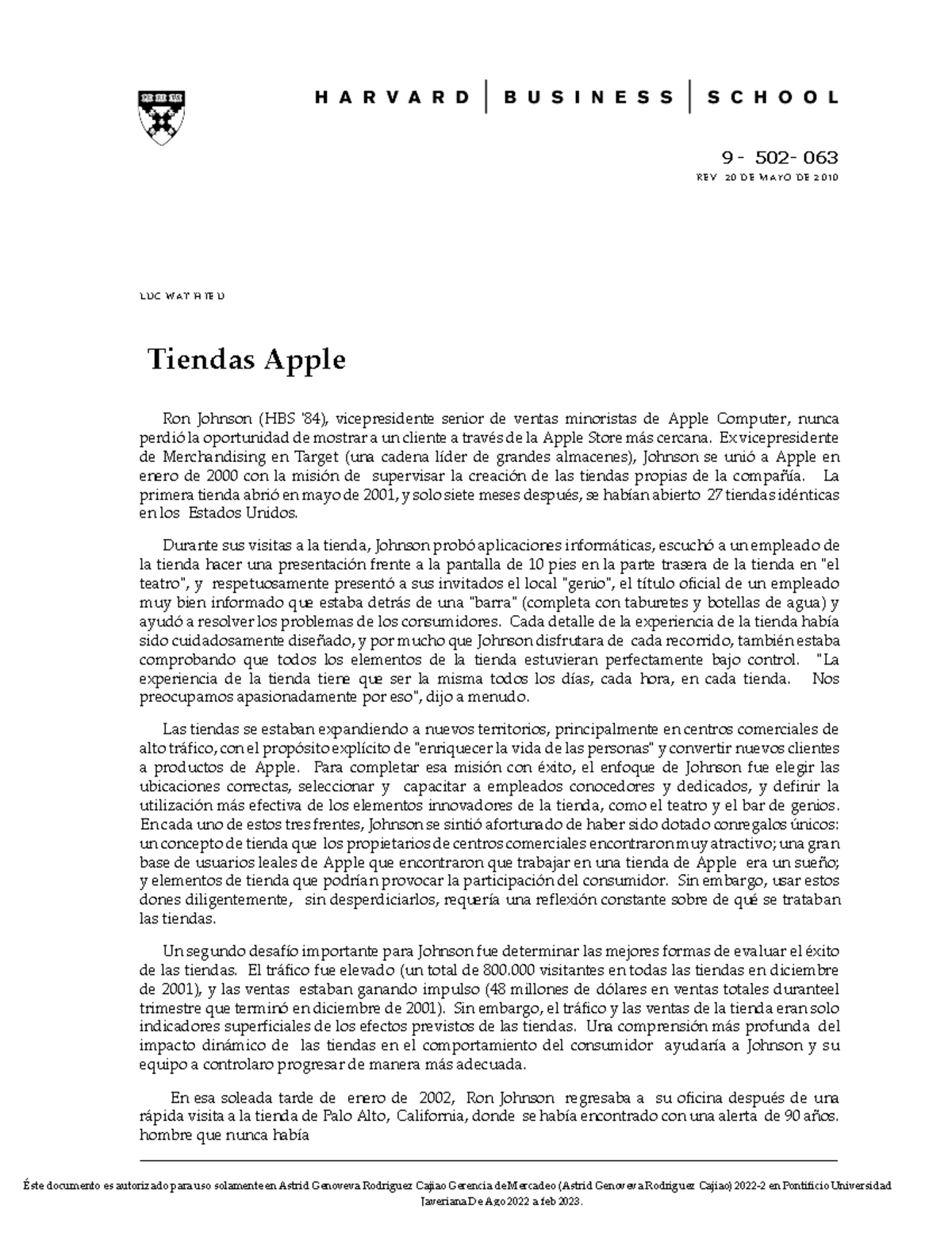 Caso apple - .. documento es autorizado para uso solamente en Astrid ...