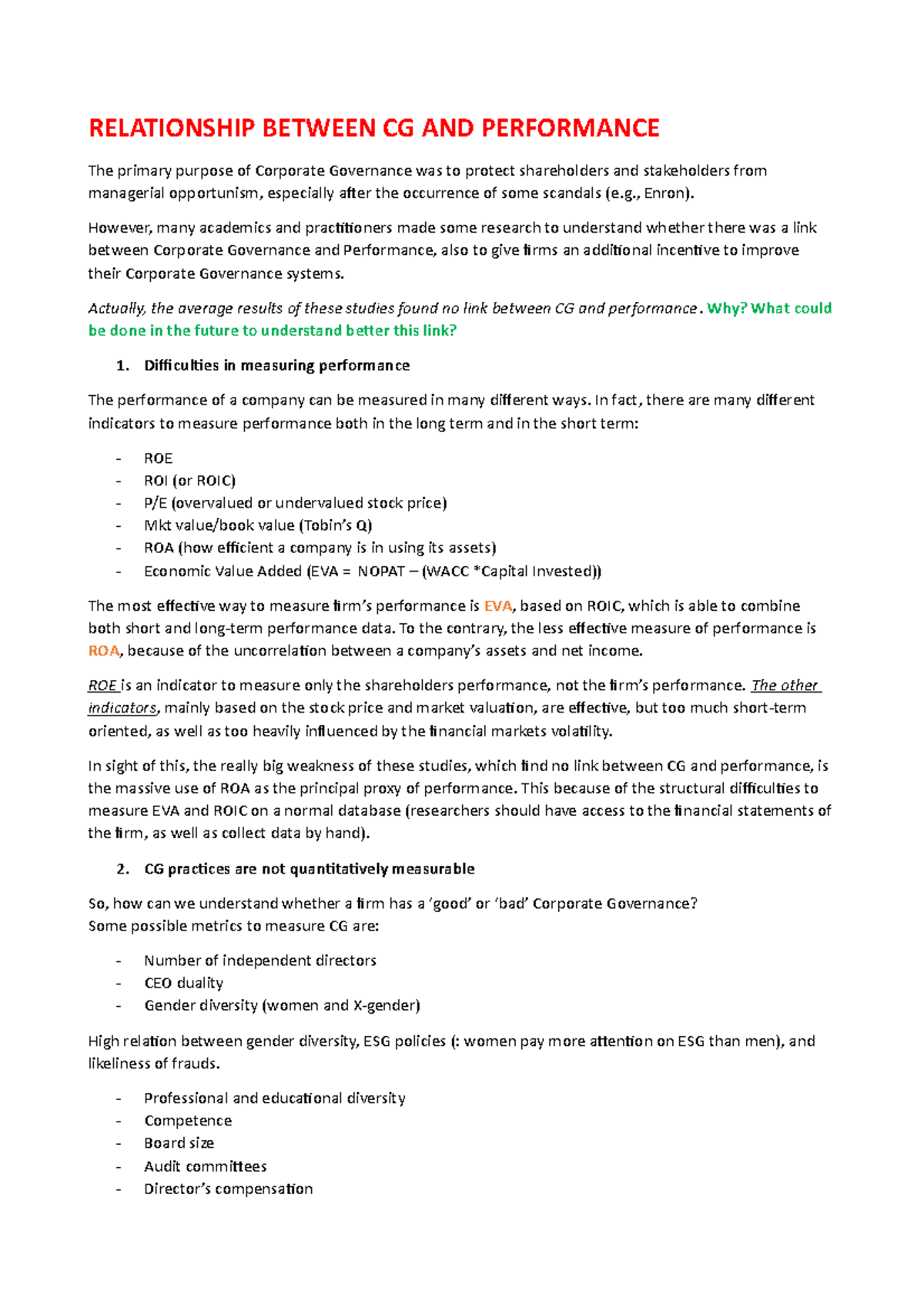 G. Relationship between CG and Performance - RELATIONSHIP BETWEEN CG ...