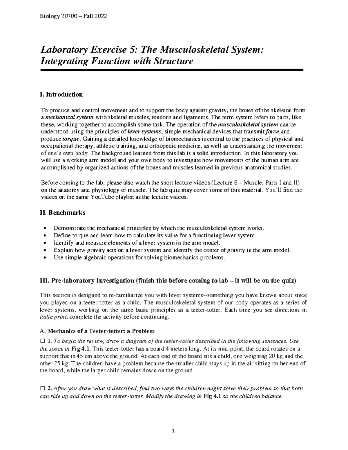 Lab5 Muscle Bio20700 F22 - Laboratory Exercise 5: The Musculoskeletal System: Integrating ...