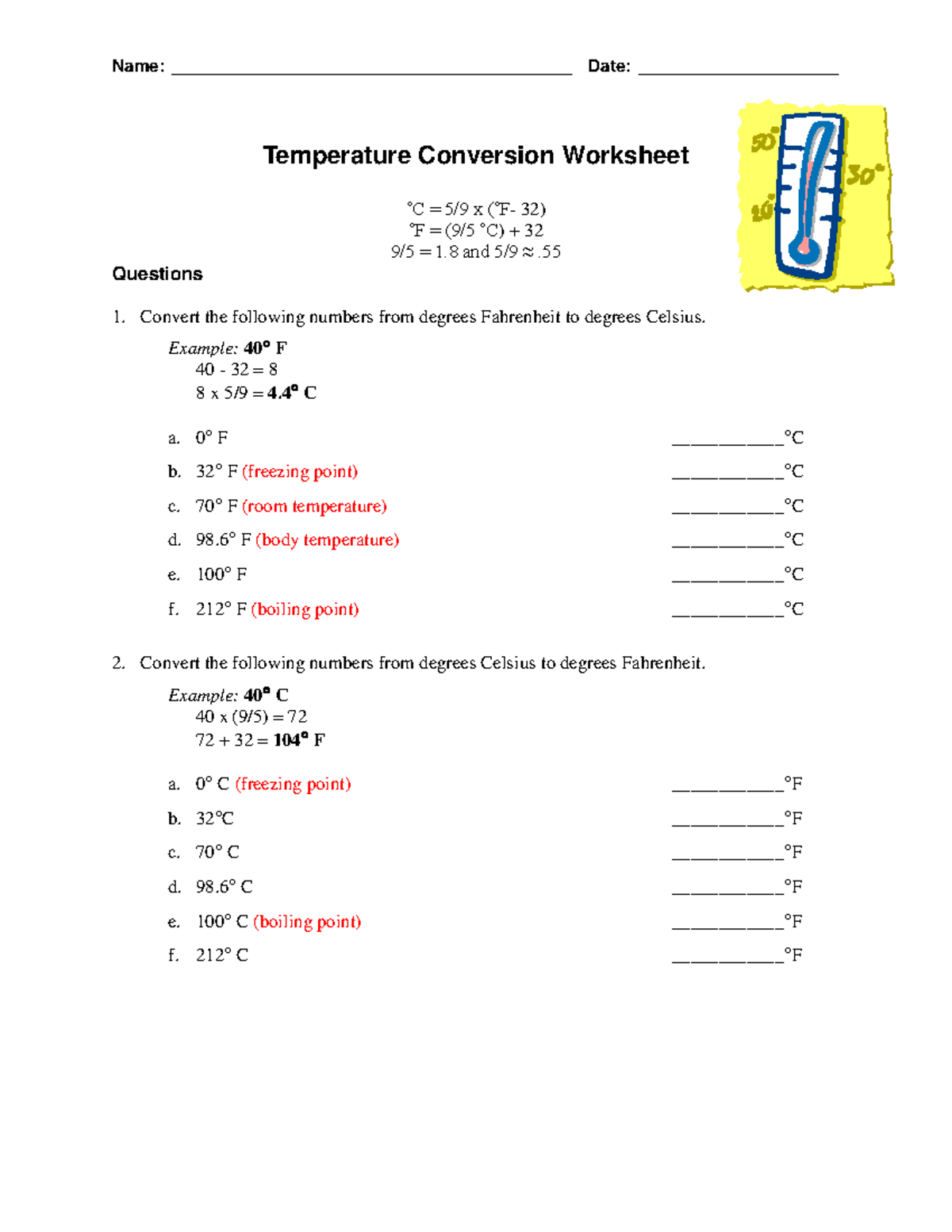 Hartnell Temperature Conversion Worksheet - Name