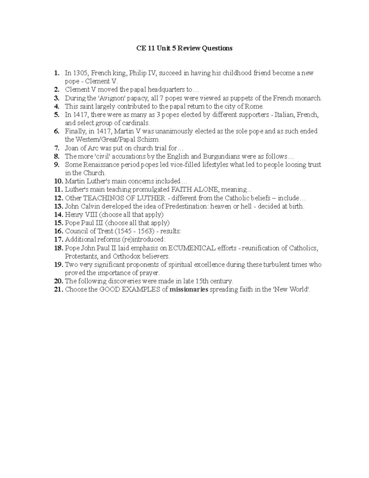 CE unit 5 quesions - Practice questions for Ce unit 5 - CE 11 Unit 5 ...