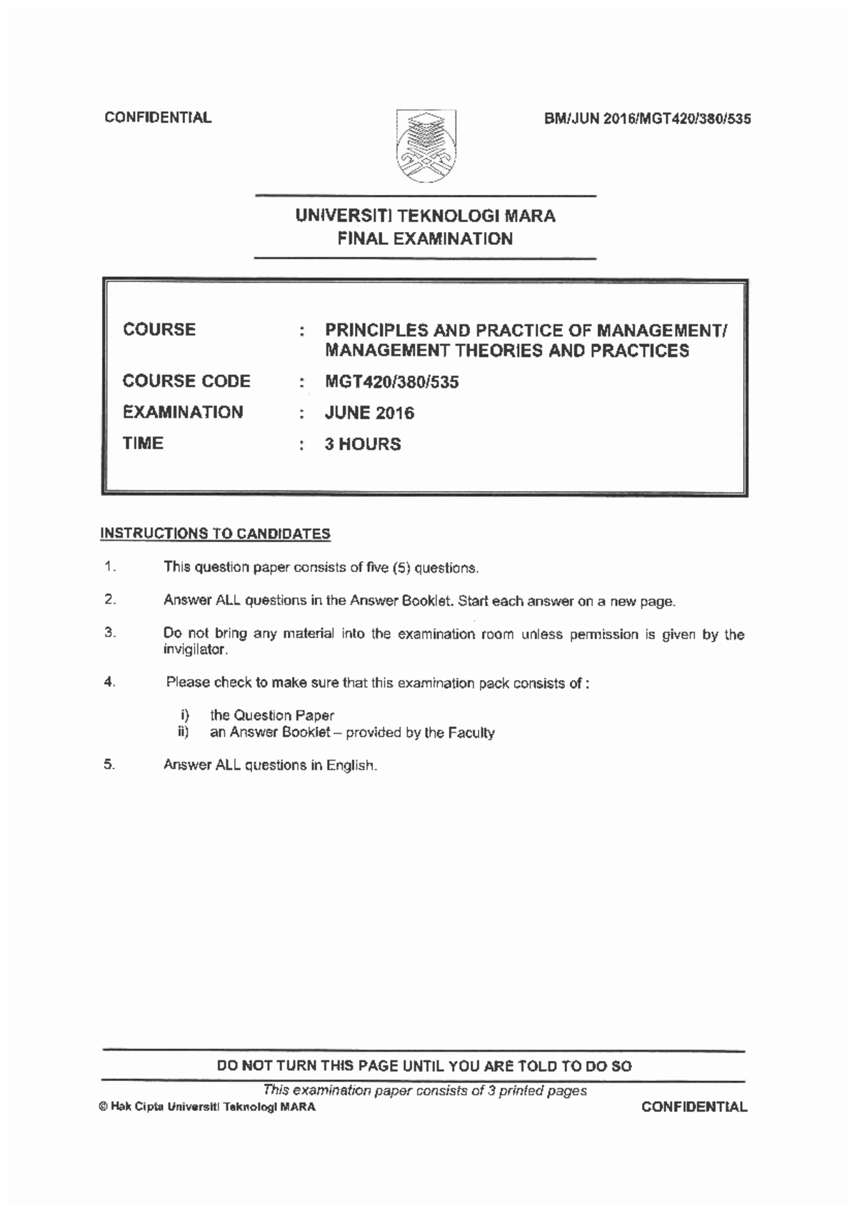 MGT420 2016 2 - Principles and Practice of Management - Studocu