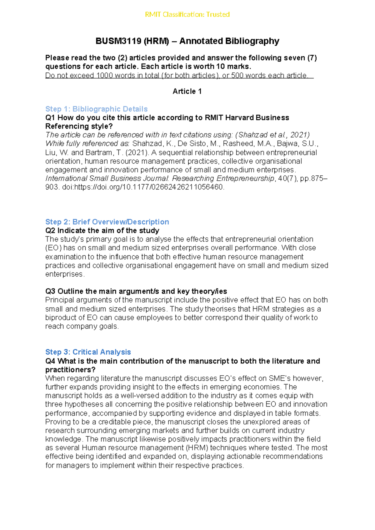 Annotated Bibliography-1 - RMIT Classification: Trusted BUSM3119 (HRM) – Annotated Bibliography ...