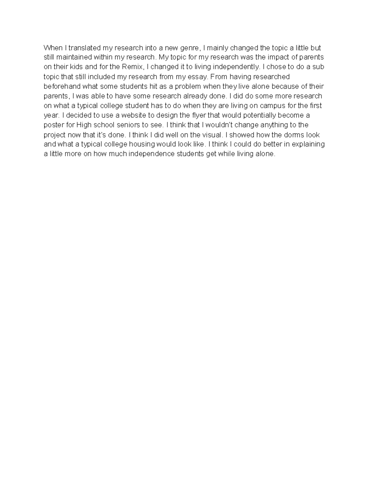 ENG 1050A Remix Reflection - When I translated my research into a new ...