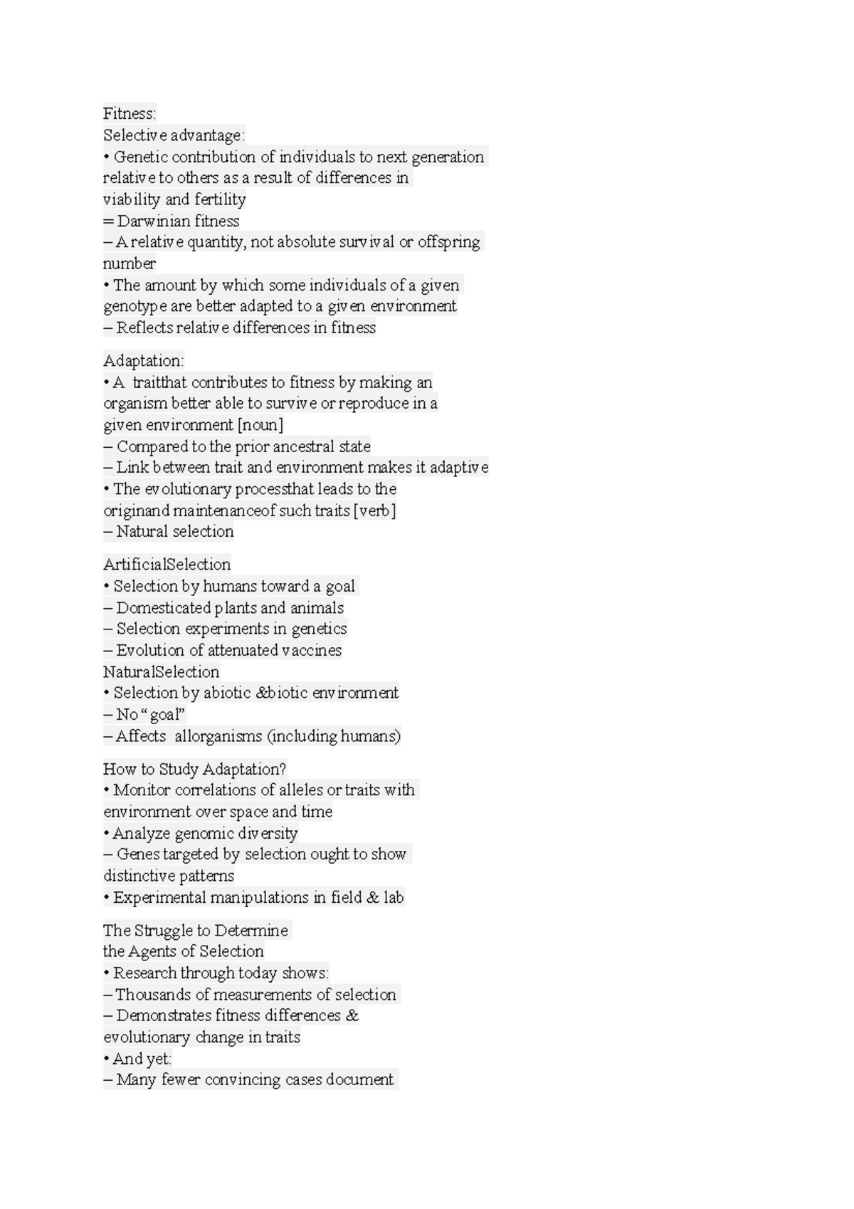 Lecture 7 - lec 7 - Fitness: Selective advantage: Genetic contribution ...