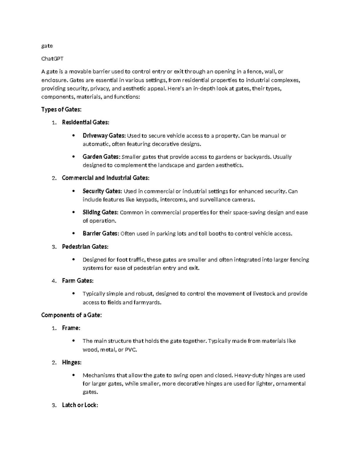 Gate - NOTES - gate ChatGPT A gate is a movable barrier used to control ...