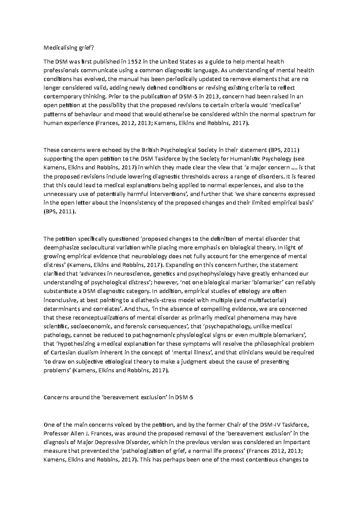 Medicalising grief - in depth notes for this subtopic relating to the ...