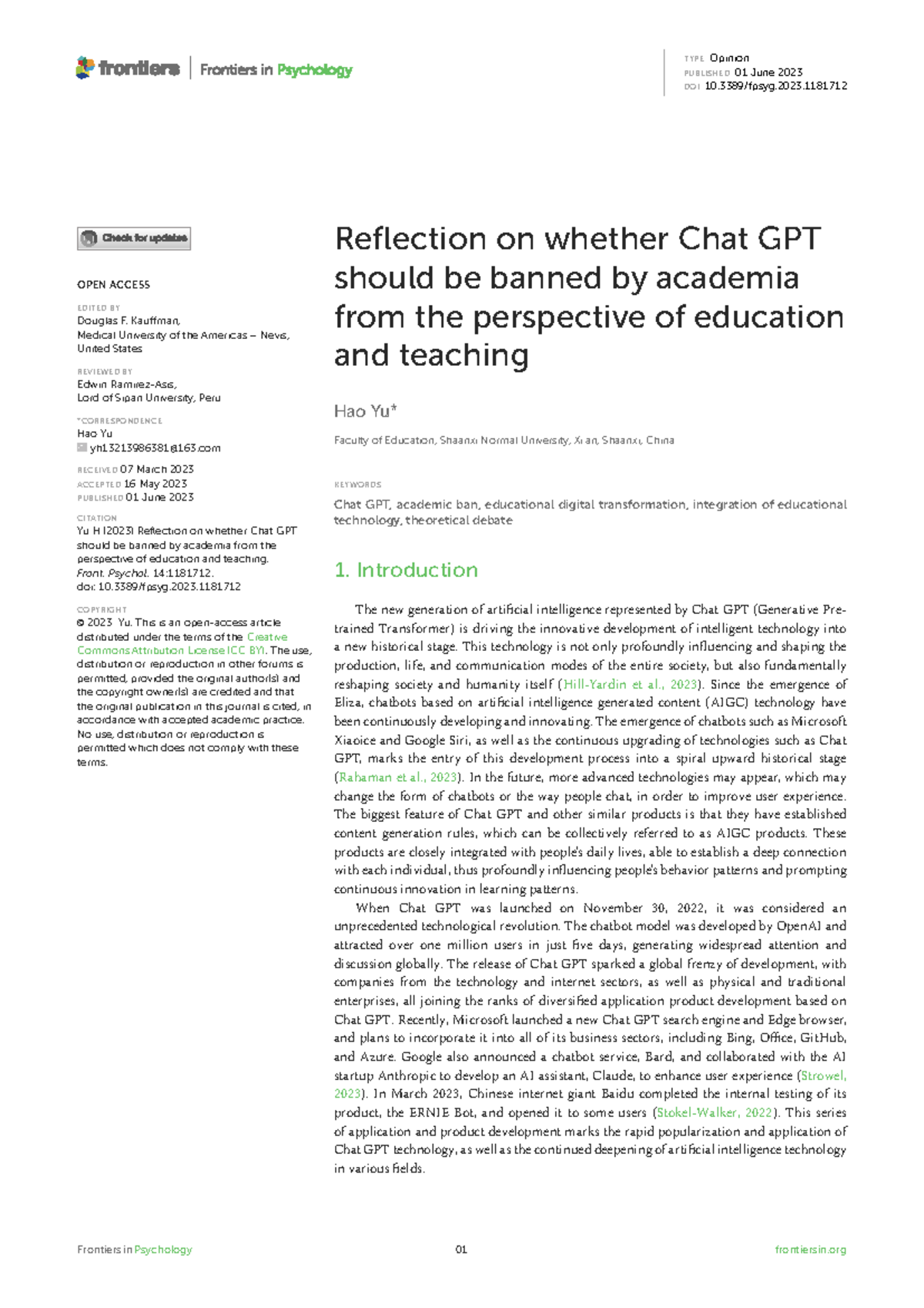 Chat GPT and Academia - TUT PRESENT - TYPE Opinion PUBLISHED 01 June ...